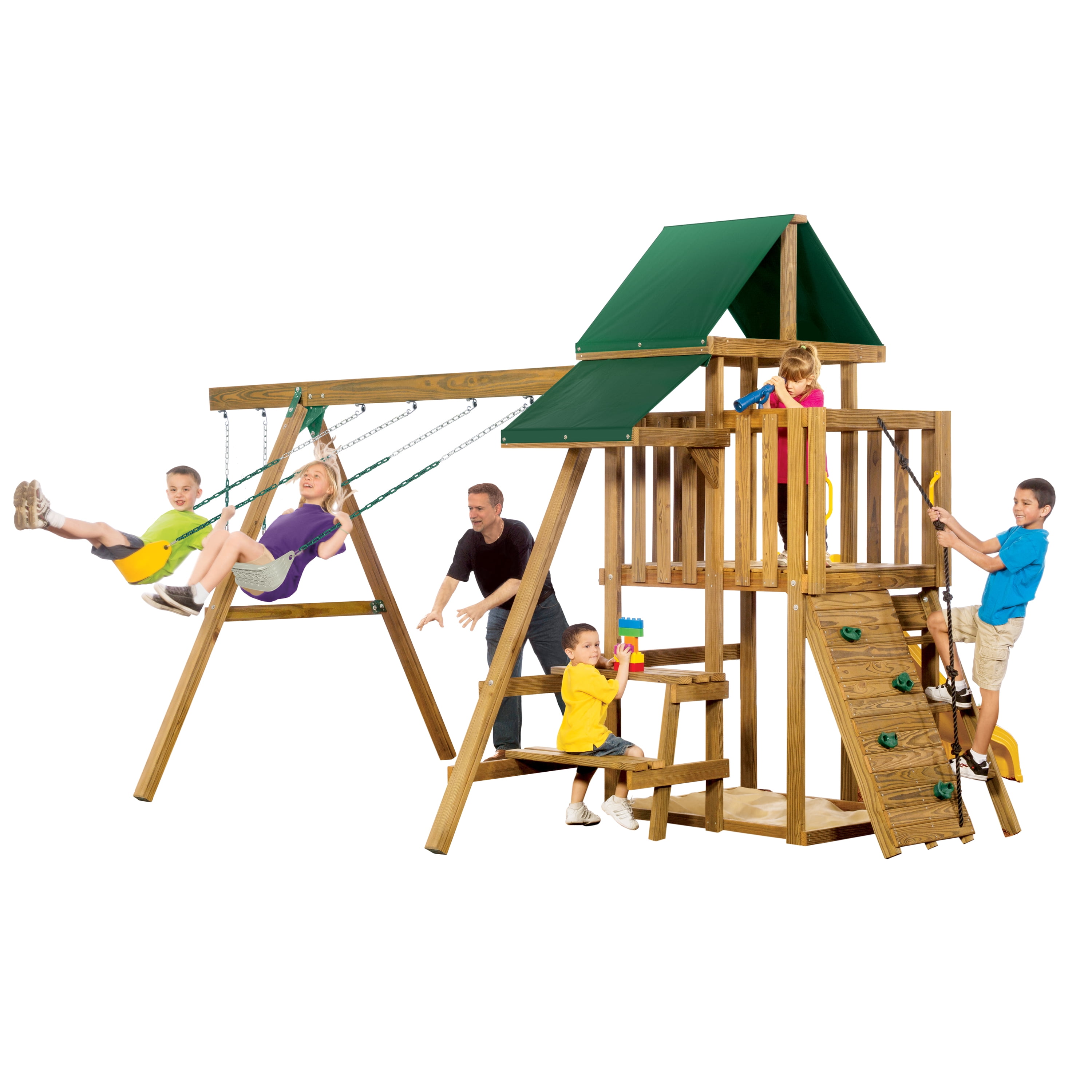 PLAYSTAR VARSITY STARTER SWINGSET (A). INCLUDES SLIDE, ROCK CLIMBING ...