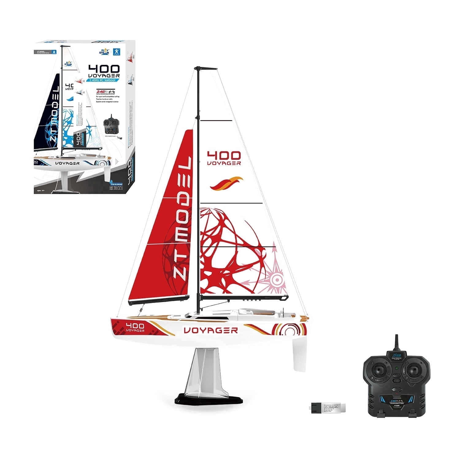 PLAYSTEM Voyager 400 STEM Science 2.4GHz RC Sailboat Wind Powered Model ...