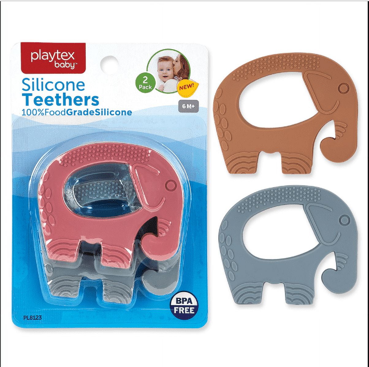 PLAYTEX 2 PACK SILICONE ELEPHANT TEETHER GREY/BROWN - Walmart.com