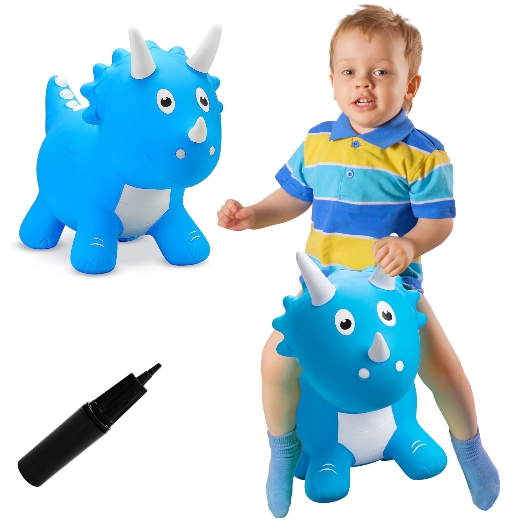 PLAYZAP Dinosaur Bouncy Horse Hopper: Inflatable Triceratops Toy for ...