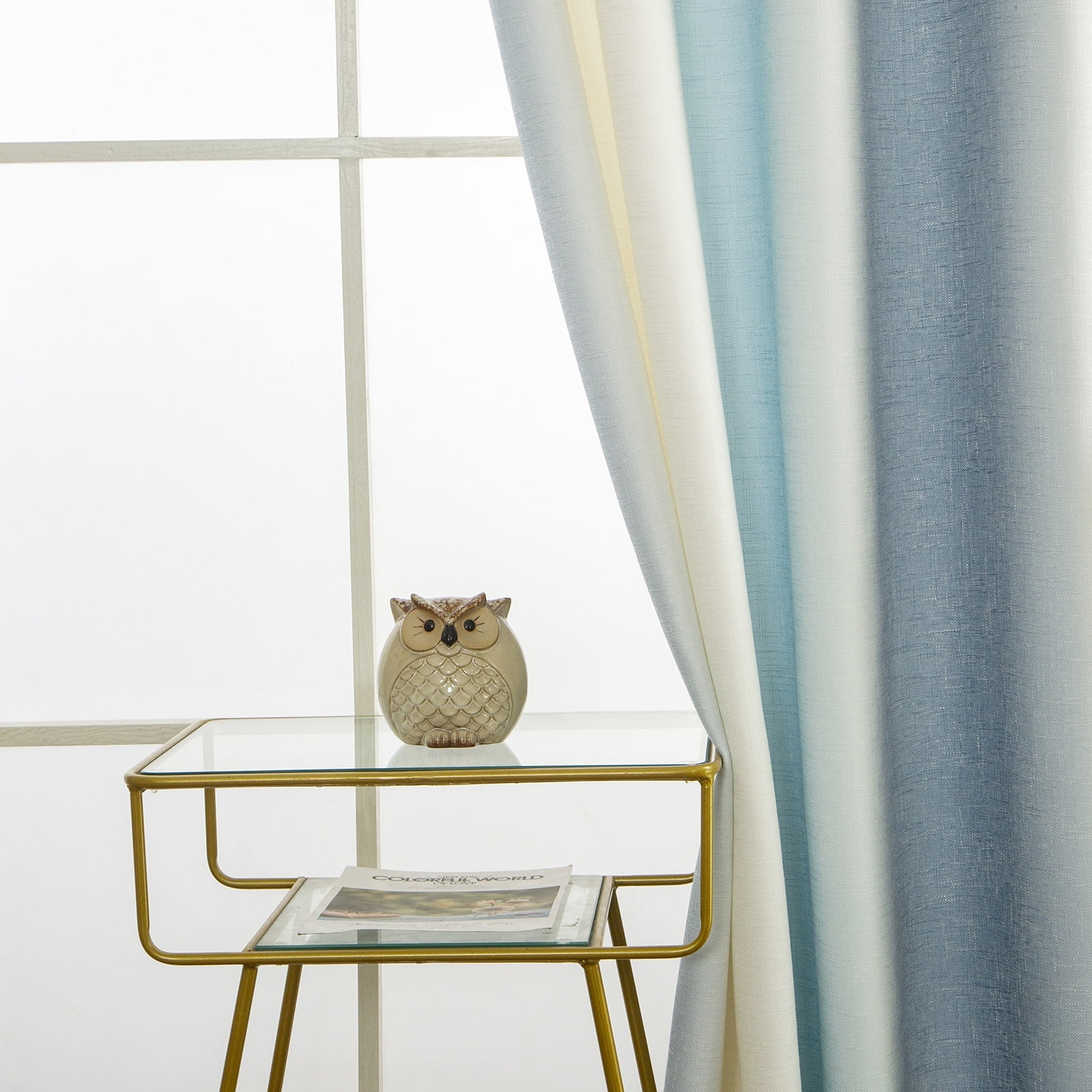 PLEASANT BOULEVARD Faux Linen Curtains [2 Panels] Gradient Color Window ...