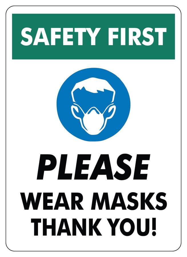 PLEASE WEAR MASKS Adhesive Metal Aluminum Sign Label Size: 12" x 16 ...