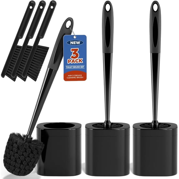 PLERISE 3-Pack Toilet Brush and Holder Set, Bathroom Accessories with ...