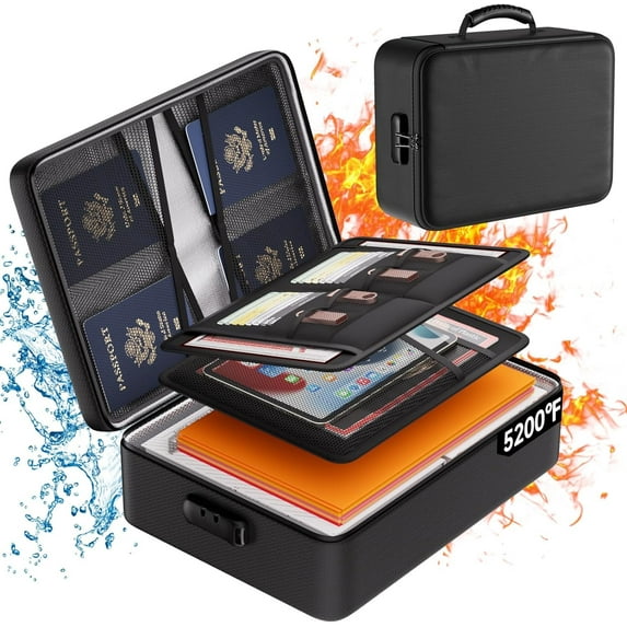 PLERISE 5200°F Fireproof & Water-Resistant Document Box with Lock, 8 ...