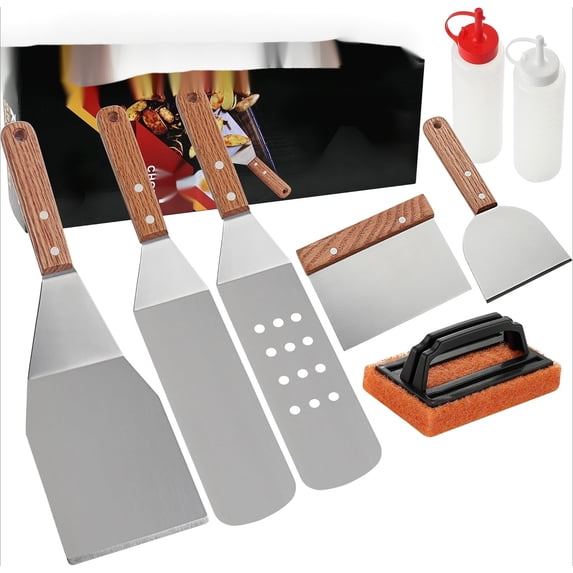 PLERISE Griddle Accessories Kit, 8 Pieces Stainless Steel Grill Spatula ...