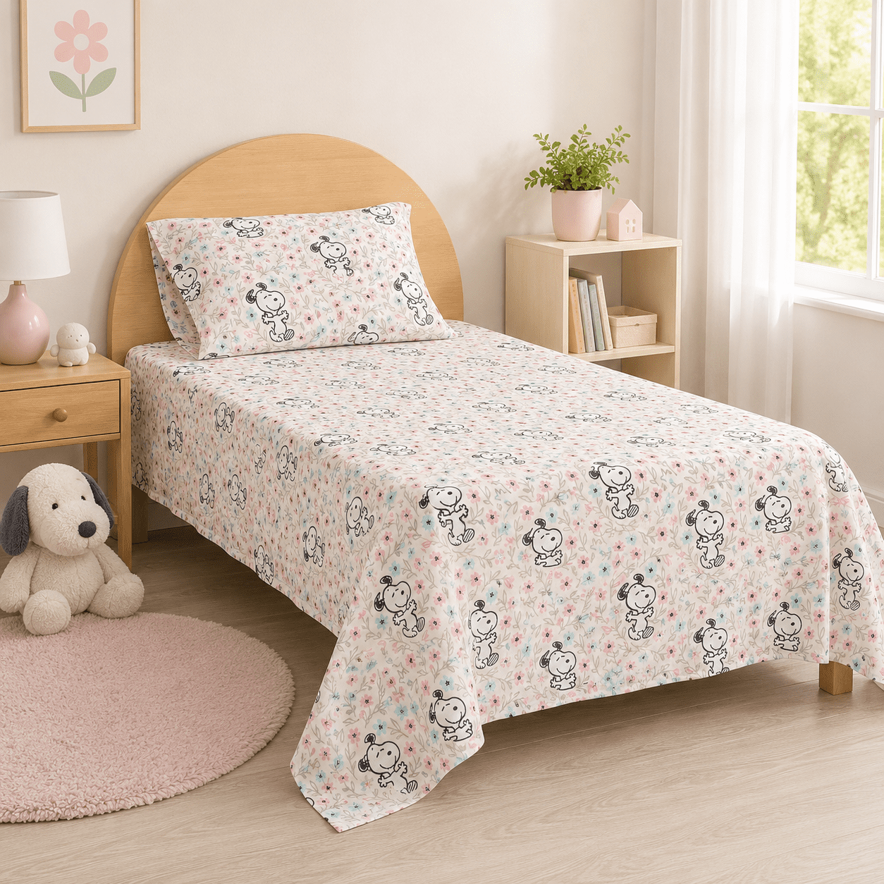 PLERISE Kids Twin Sheet Set, 3 Pieces Snoopy Character Print Microfiber ...