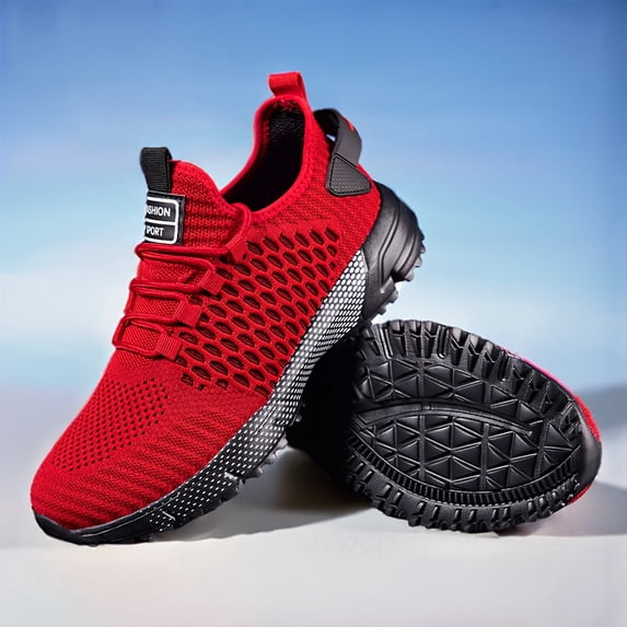 PLERISE Men's Breathable Knitted Running Shoes, Lightweight Flexible MD ...