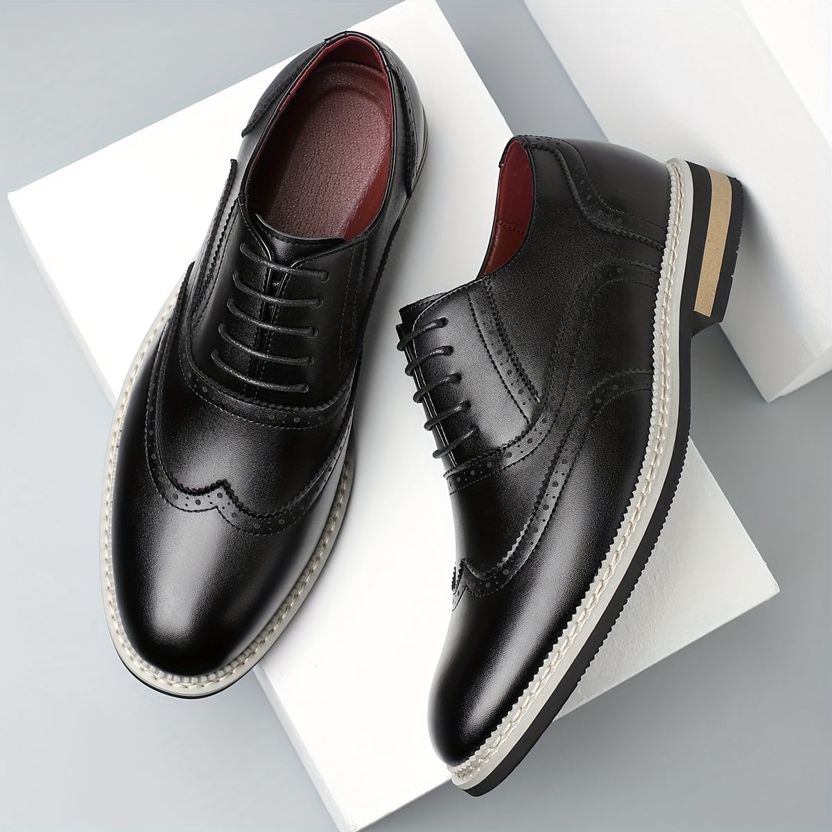 PLERISE Men's Classic Wingtip Dress Shoes, All-Season Leather Oxford ...