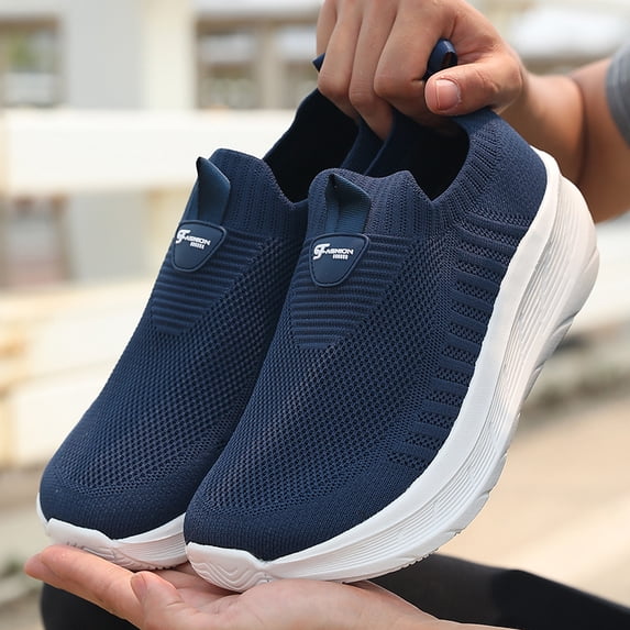 PLERISE Men's Extra Wide Fit Loafers – Mesh Slip-On Sneakers with Thick ...