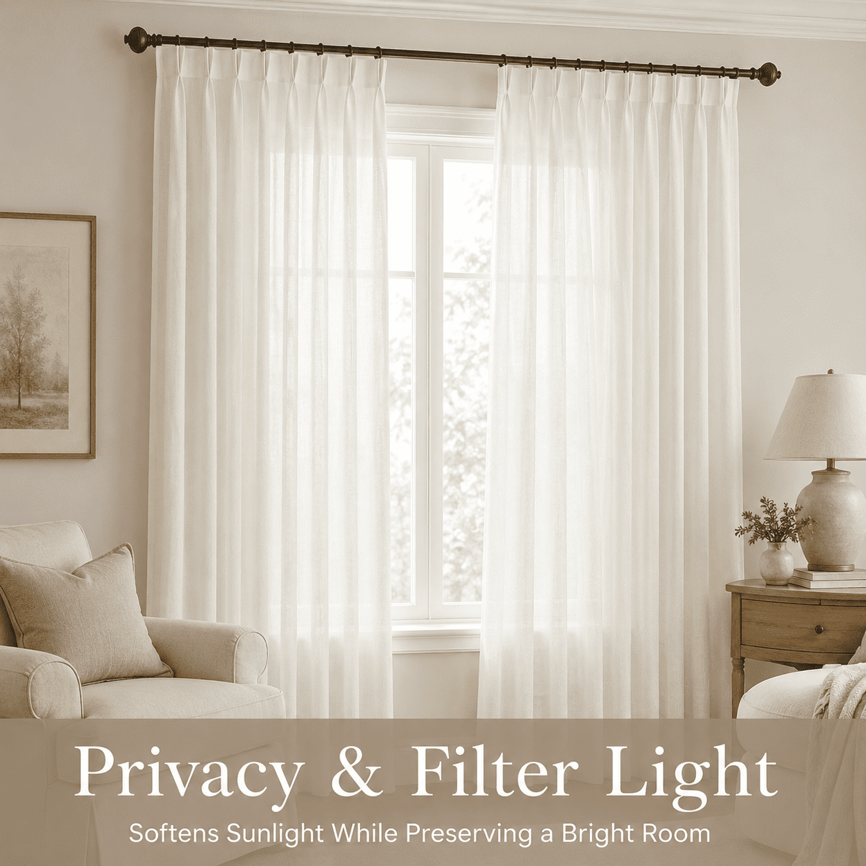 PLERISE Natural Linen Blend Pinch Pleated Curtains, 84 Inch Length, 2 ...
