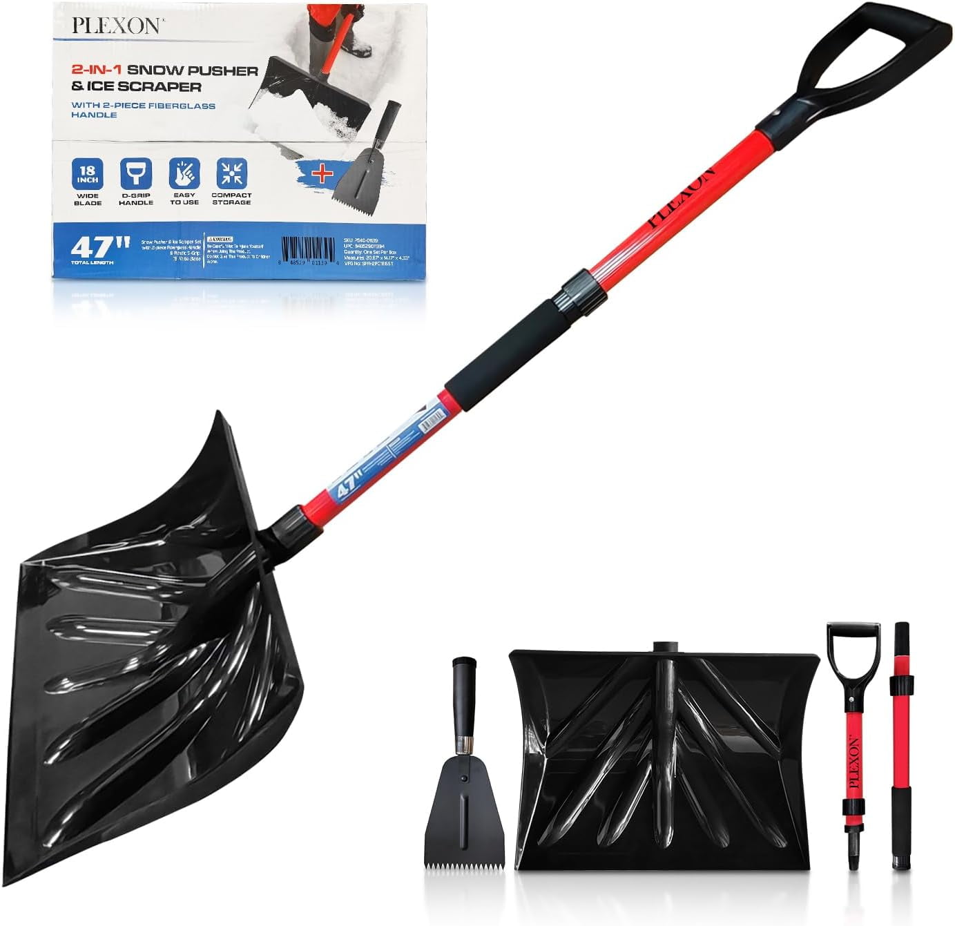 PLEXON Collapsible Snow Shovel for Driveway Lightweight Snow Shovel for ...