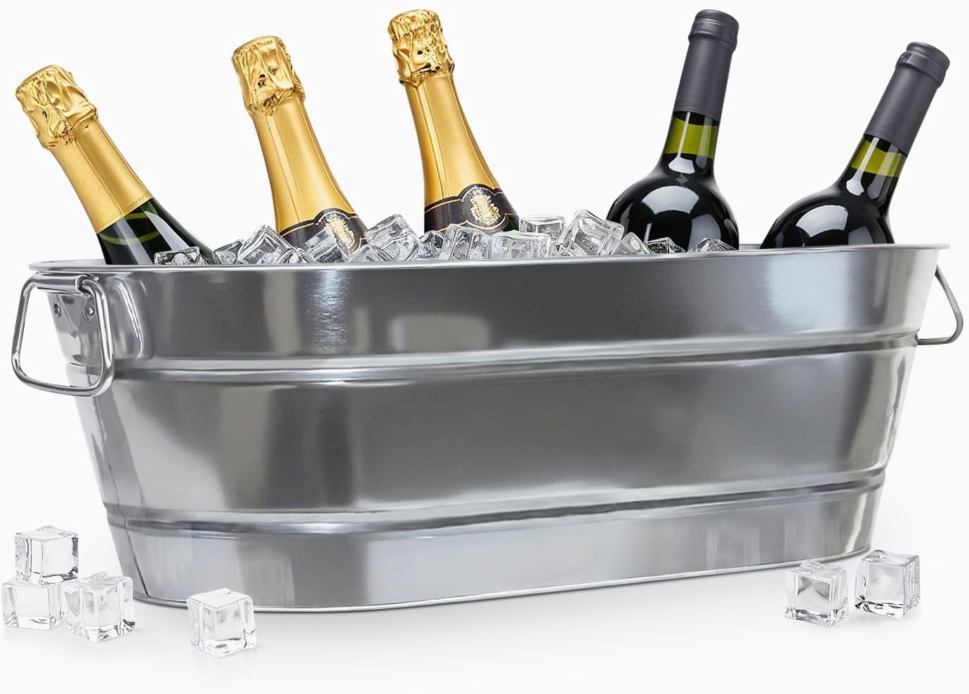 PLEXON Galvanized Tub with Handles - Beverage Tub - Metal Ice Bucket ...
