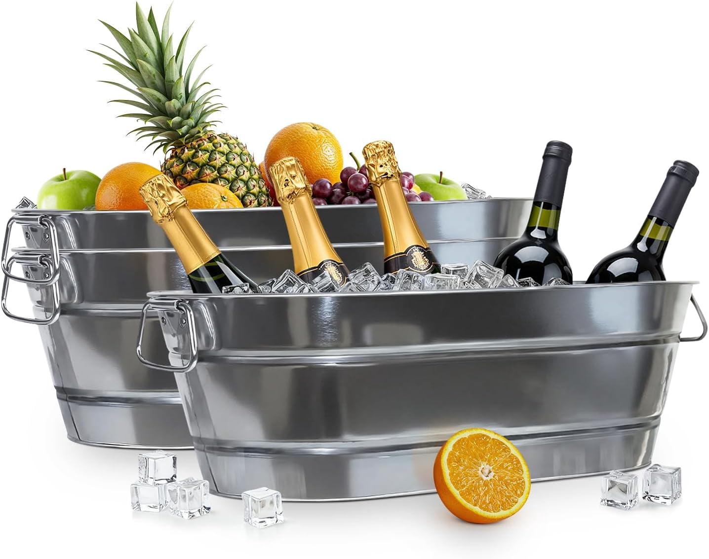 PLEXON Galvanized Tub with Handles - Beverage Tub - Metal Ice Bucket ...