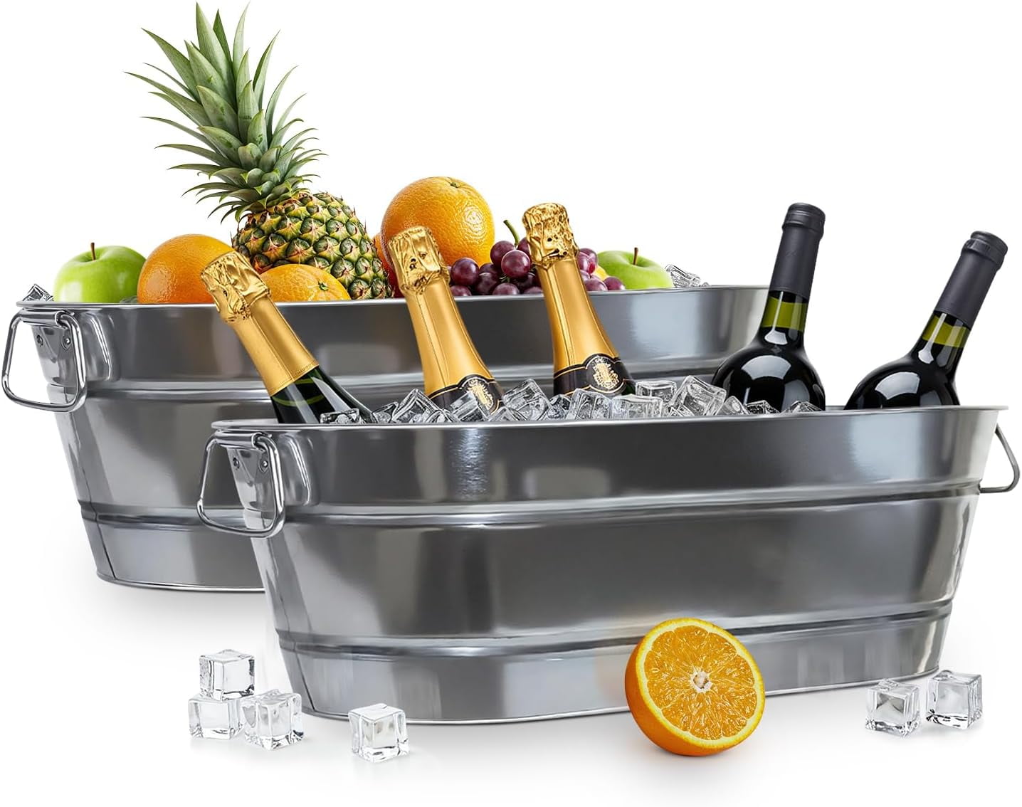 PLEXON Galvanized Tub with Handles - Beverage Tub - Metal Ice Bucket ...