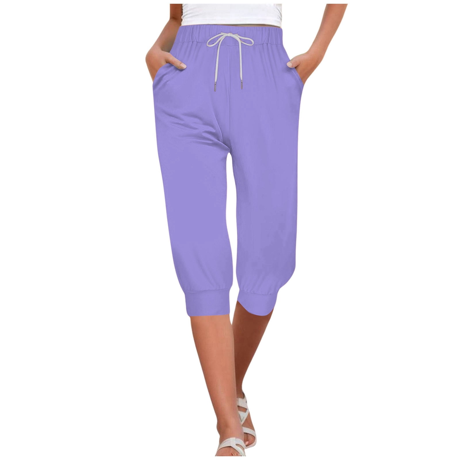 PLHWHYQ Capri Joggers for Women Drawstring High Waisted Active Jogger ...