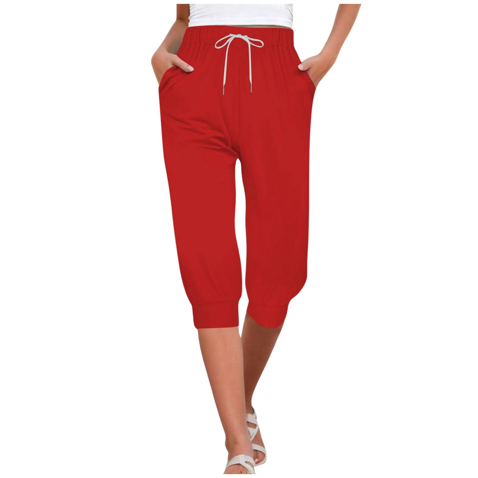 PLHWHYQ Capri Joggers for Women Drawstring High Waisted Active Jogger ...