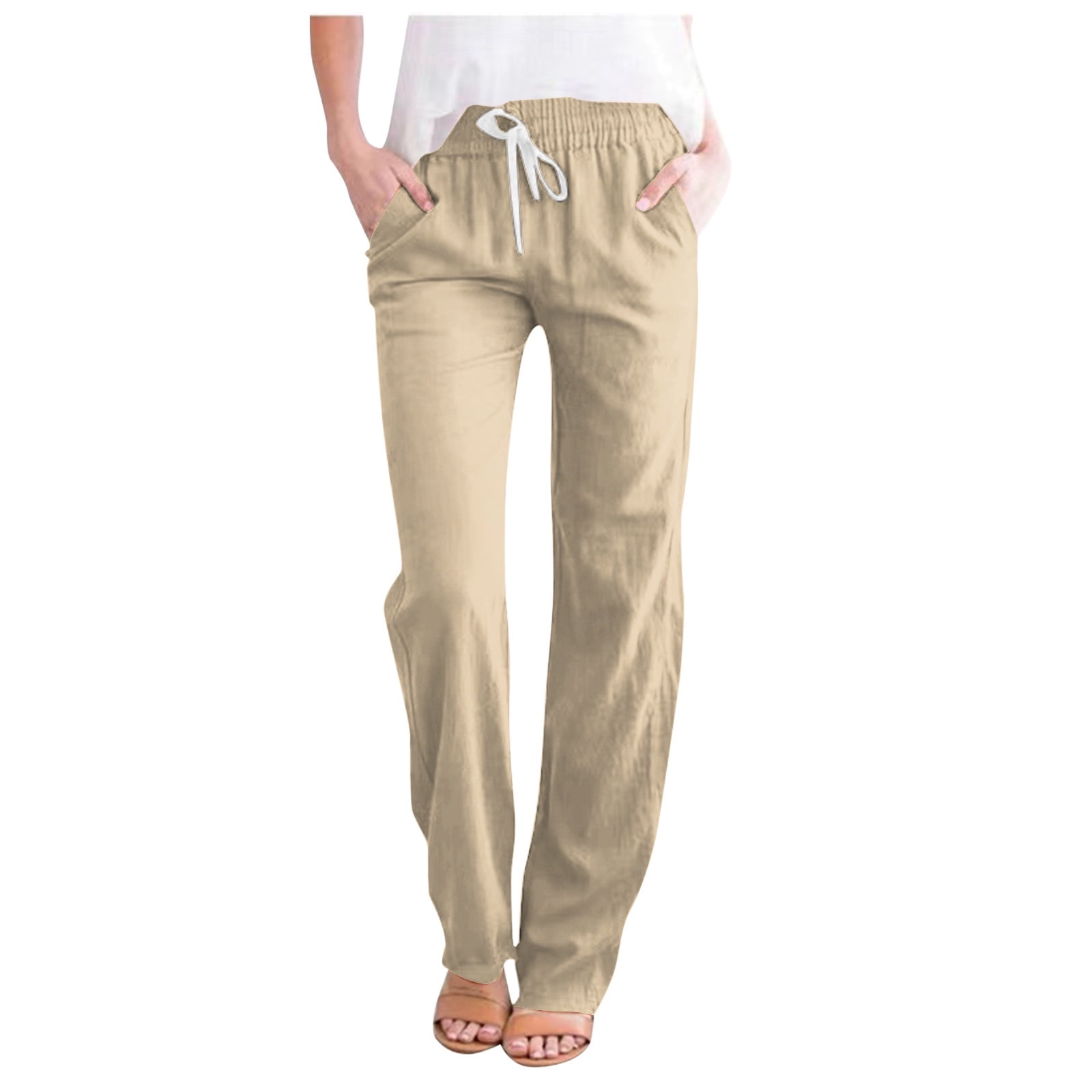 PLHWHYQ Women's Spring And Solid Color Lace Up Pocket Loose Wide Legged ...