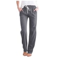 PLHWHYQ Womens Pants Spring Solid Color Lace Up Pocket Loose Wide ...