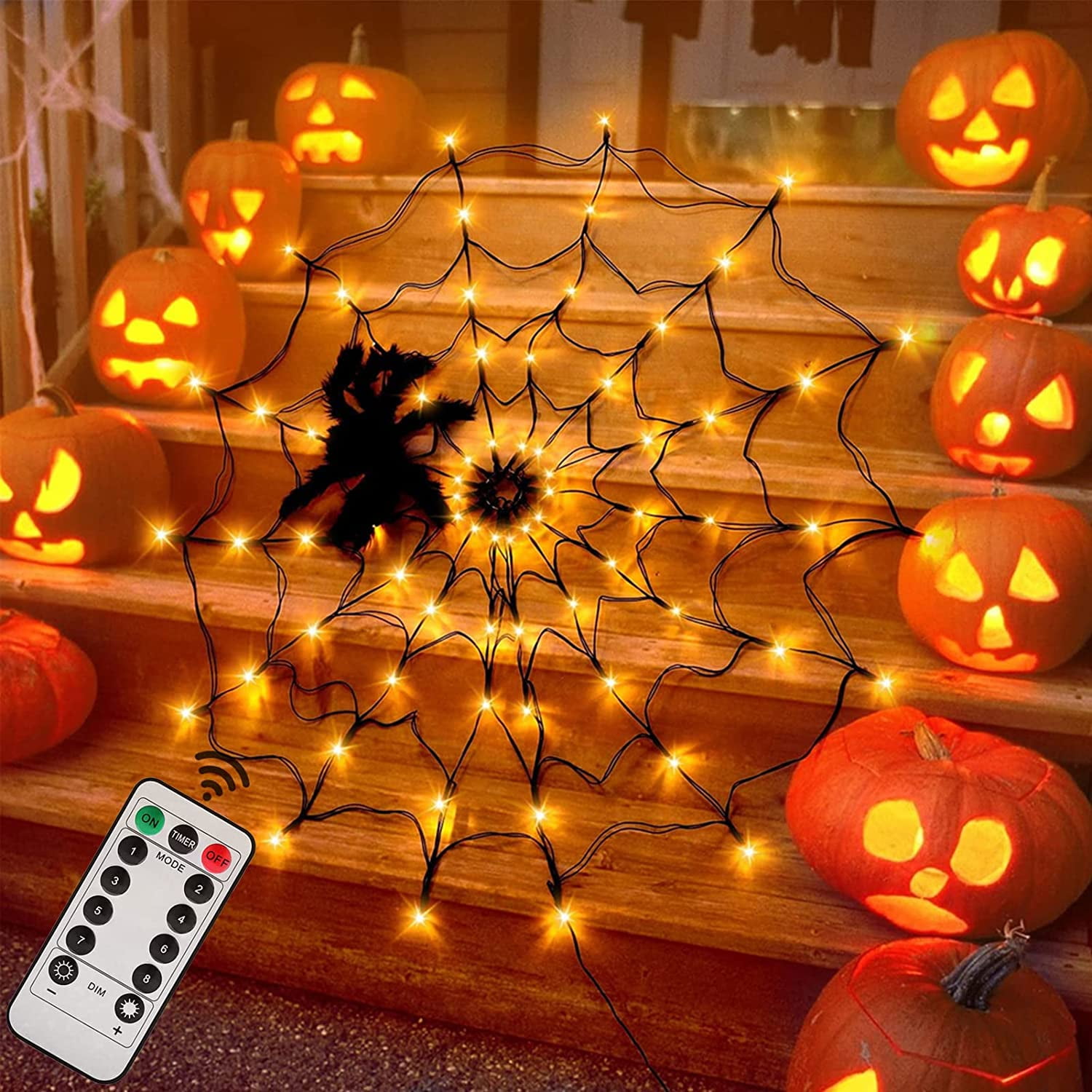 PLINVON Halloween Decorations Spider Web Lights - 4FT Diameter 70 LEDs ...