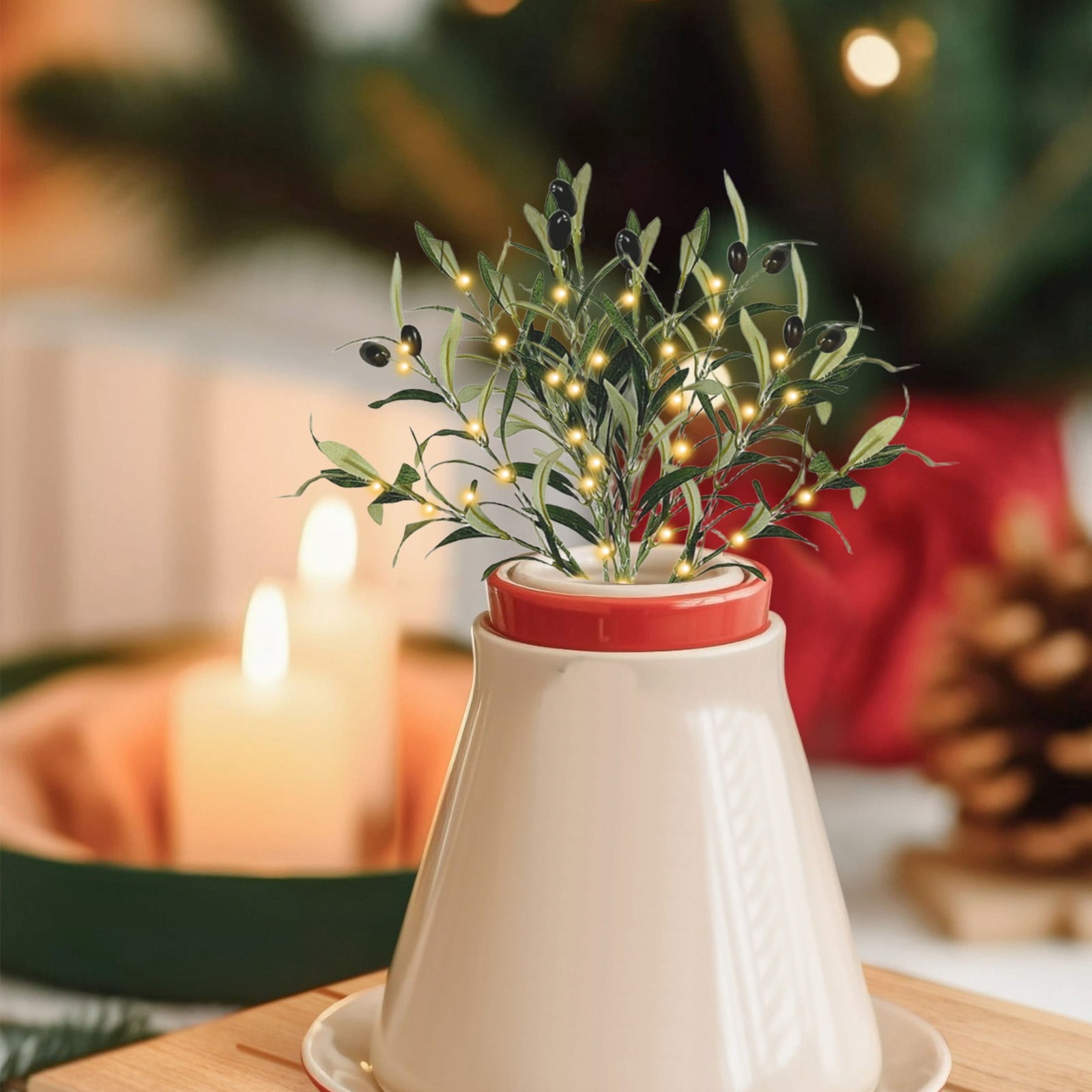 PLJFXXM 14.9'' Christmas Olive Branches for Vases with Lights, Lighted ...