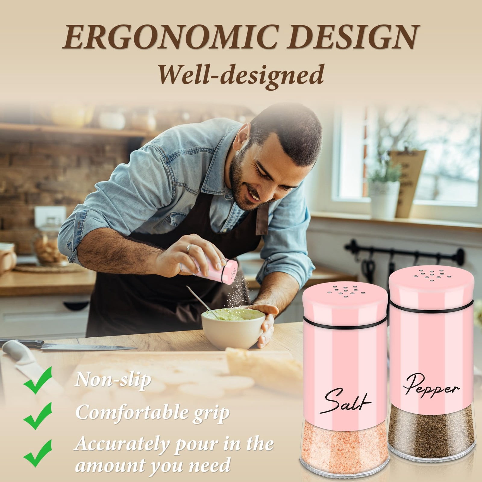 PLJFXXM Farmhouse Salt and Pepper Shakers with Adjustable Pour Holes ...