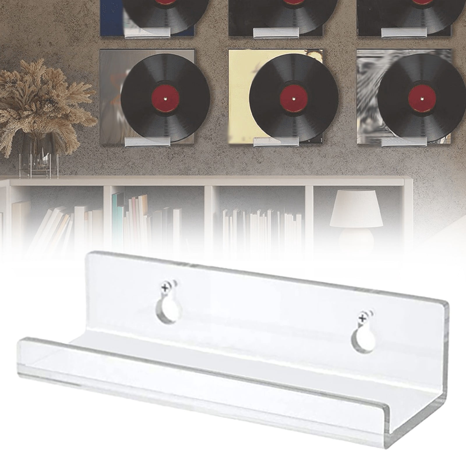 PLJFXXM Record Shelf Wall Mount - Pack 4inch Clear Acrylic Album Record ...