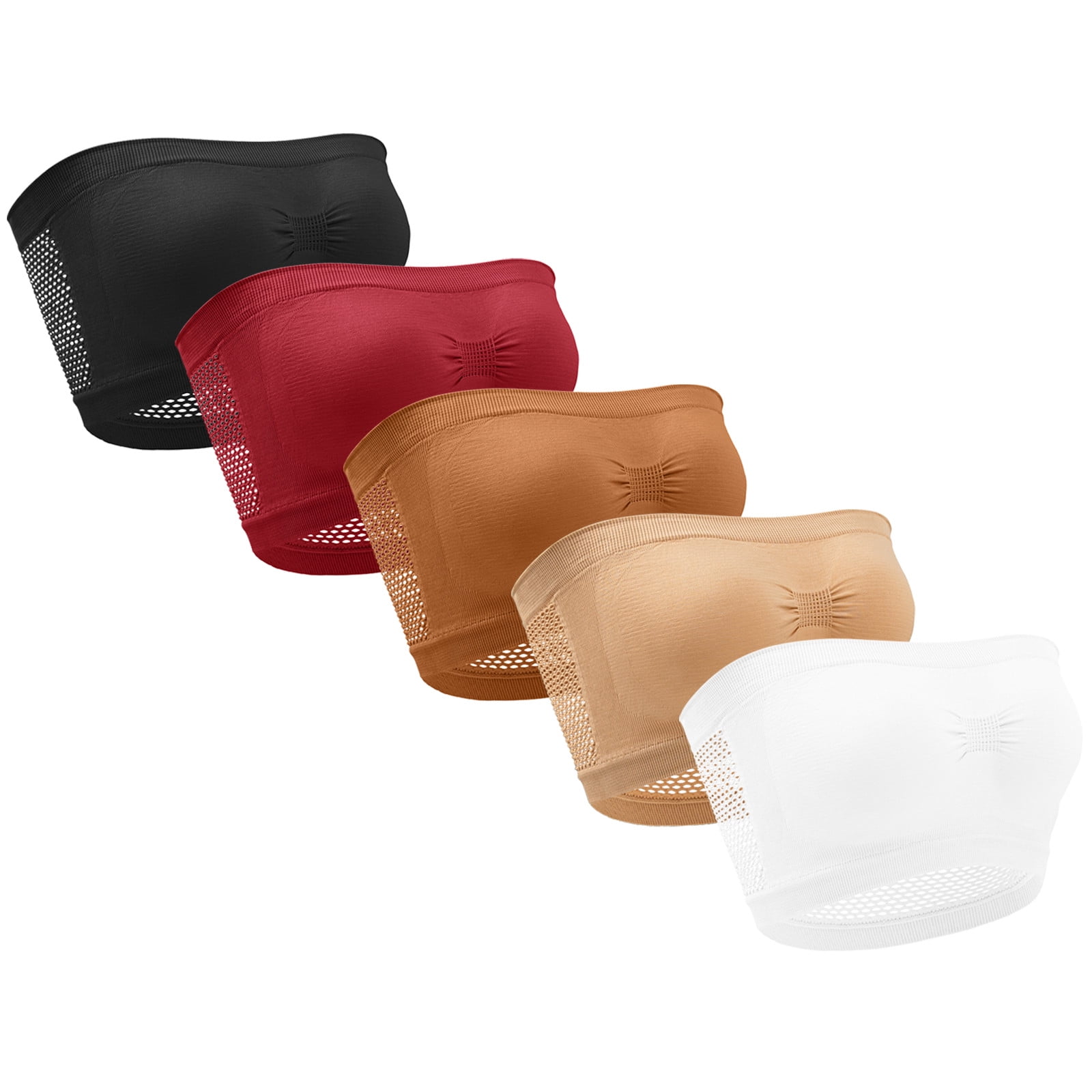 PLLFRLRT 5 Piece Strapless Bandeau Bra Non Padded Tube Top Bra trapless ...