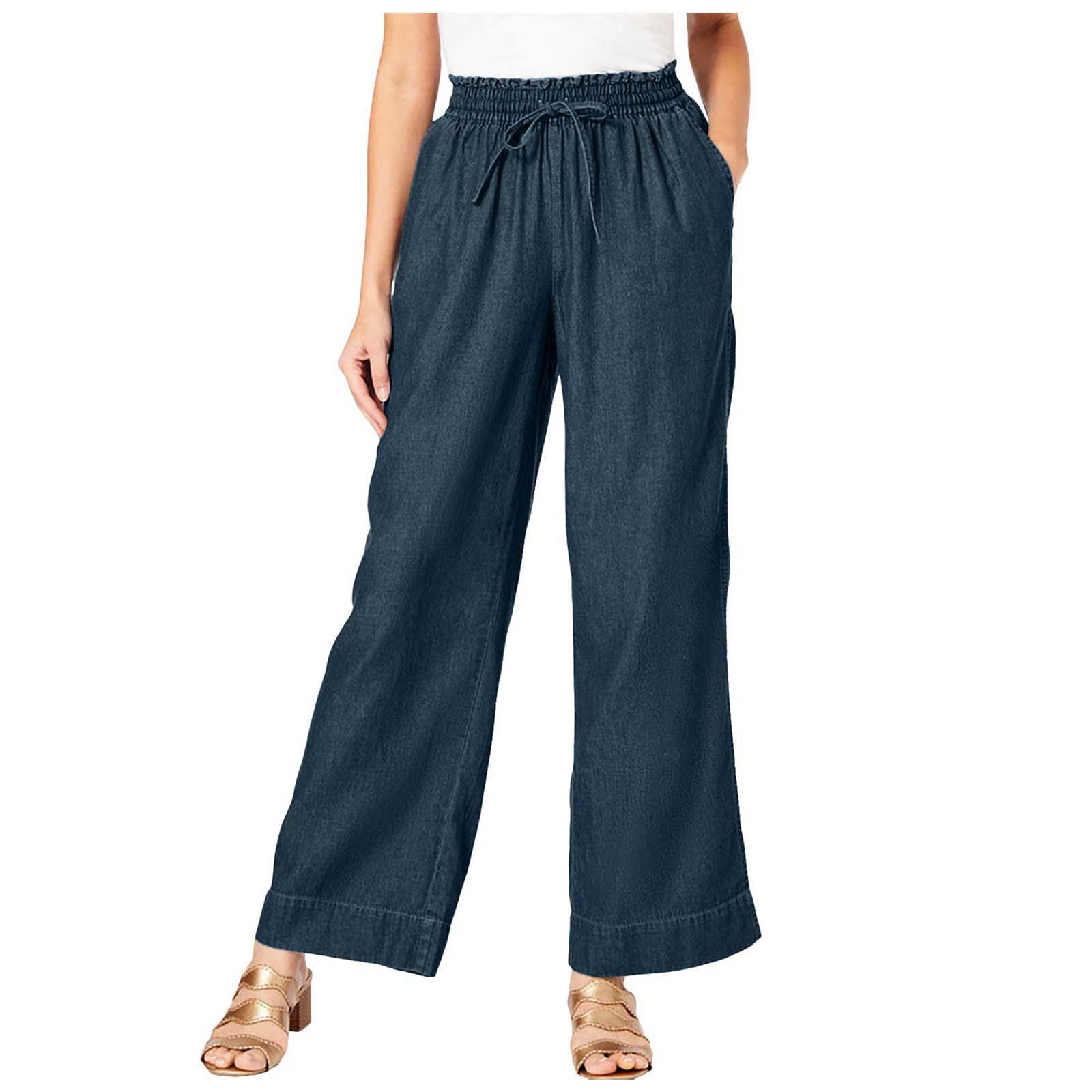 PLLFRLRT Baggy Jeans for Woman Wide Leg Denim Pants Elastic Waist ...