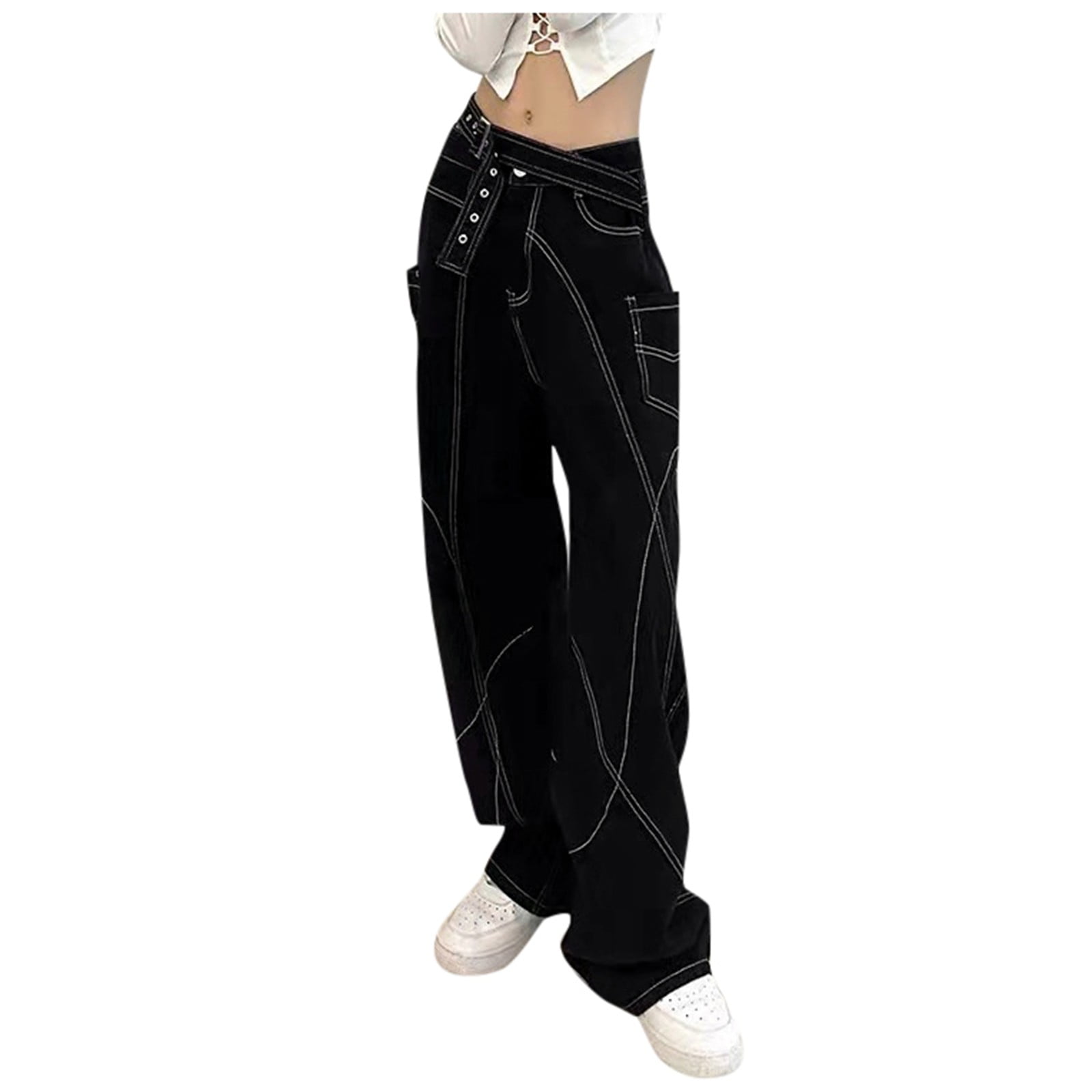 PLLFRLRT Cargo Jeans for Women Tall Low Rise Y2K Streetwear Hiking ...
