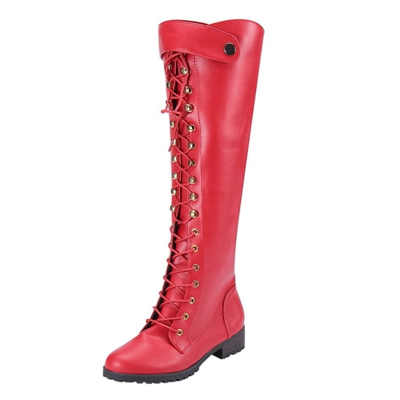 PLLFRLRT Combat Boots Womens Black Lace Up Knee High Boots Heel Black ...
