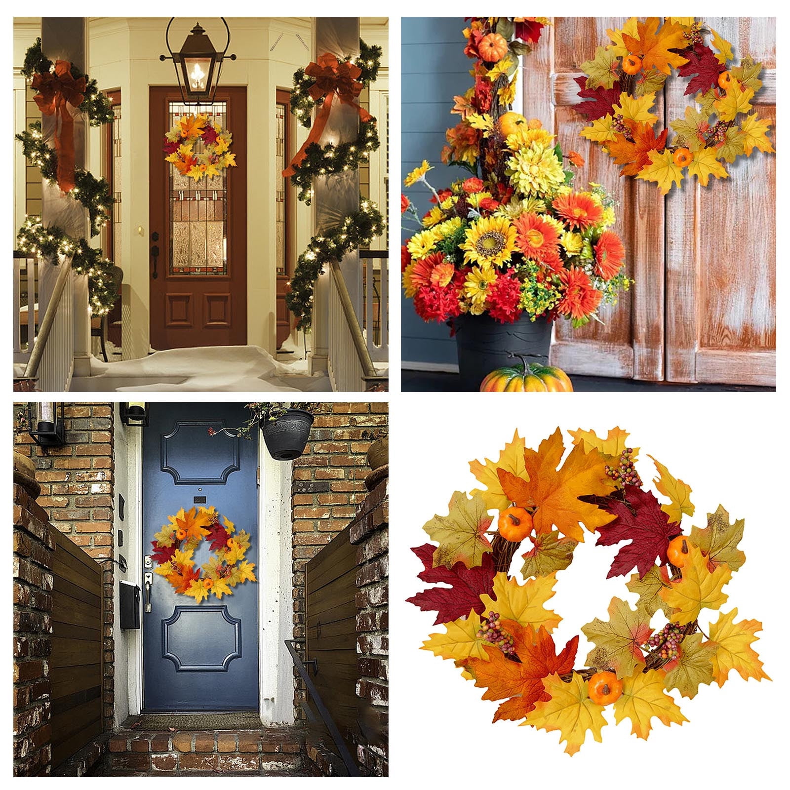 PLLFRLRT Fall Decor Pumpkins Maple Leaf Wreaths for Front Door Porch ...