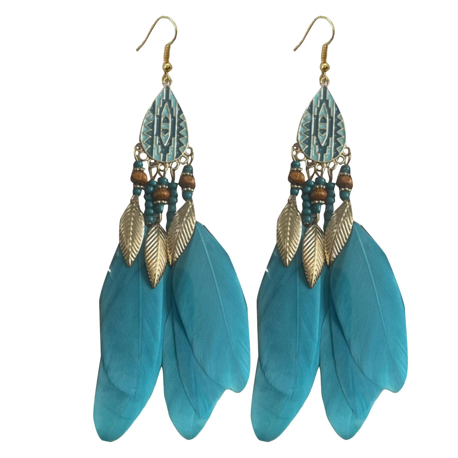 PLLFRLRT Feather Bead Stud Earrings for Women Long Tassel Ear Hook ...