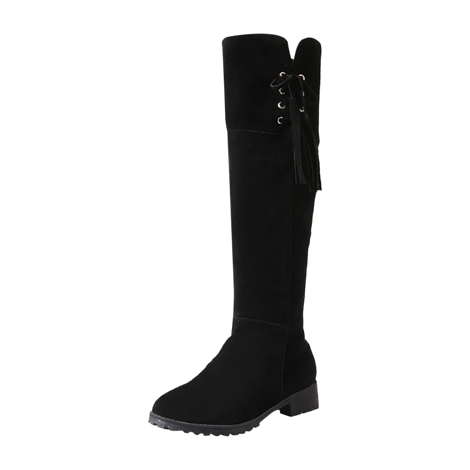 PLLFRLRT Knee High Boots Women Moccasin Boots Flat Long Boot Black Warm ...