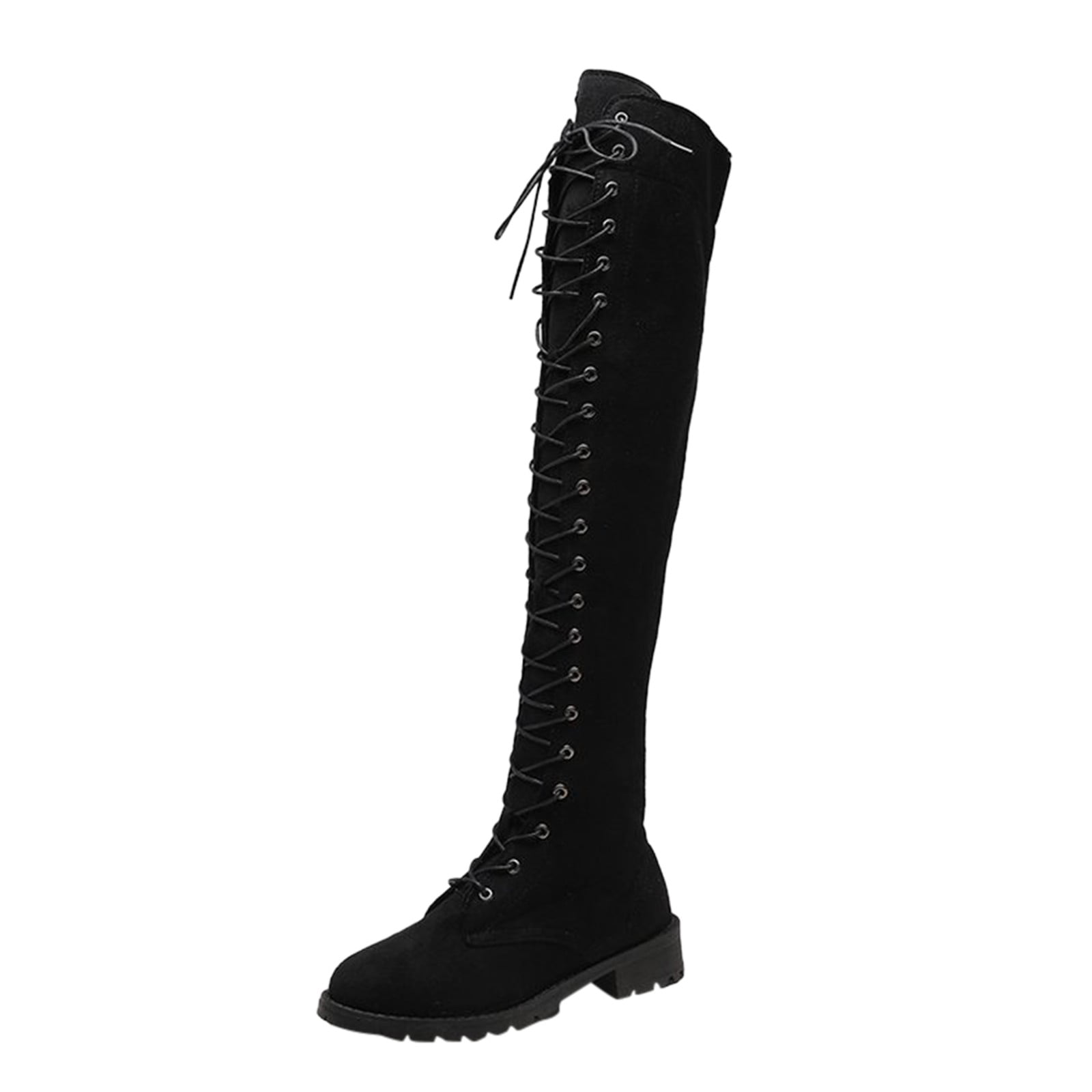 PLLFRLRT Over The Knee Boots for Women Vintage Boots Lace Up Thigh High ...