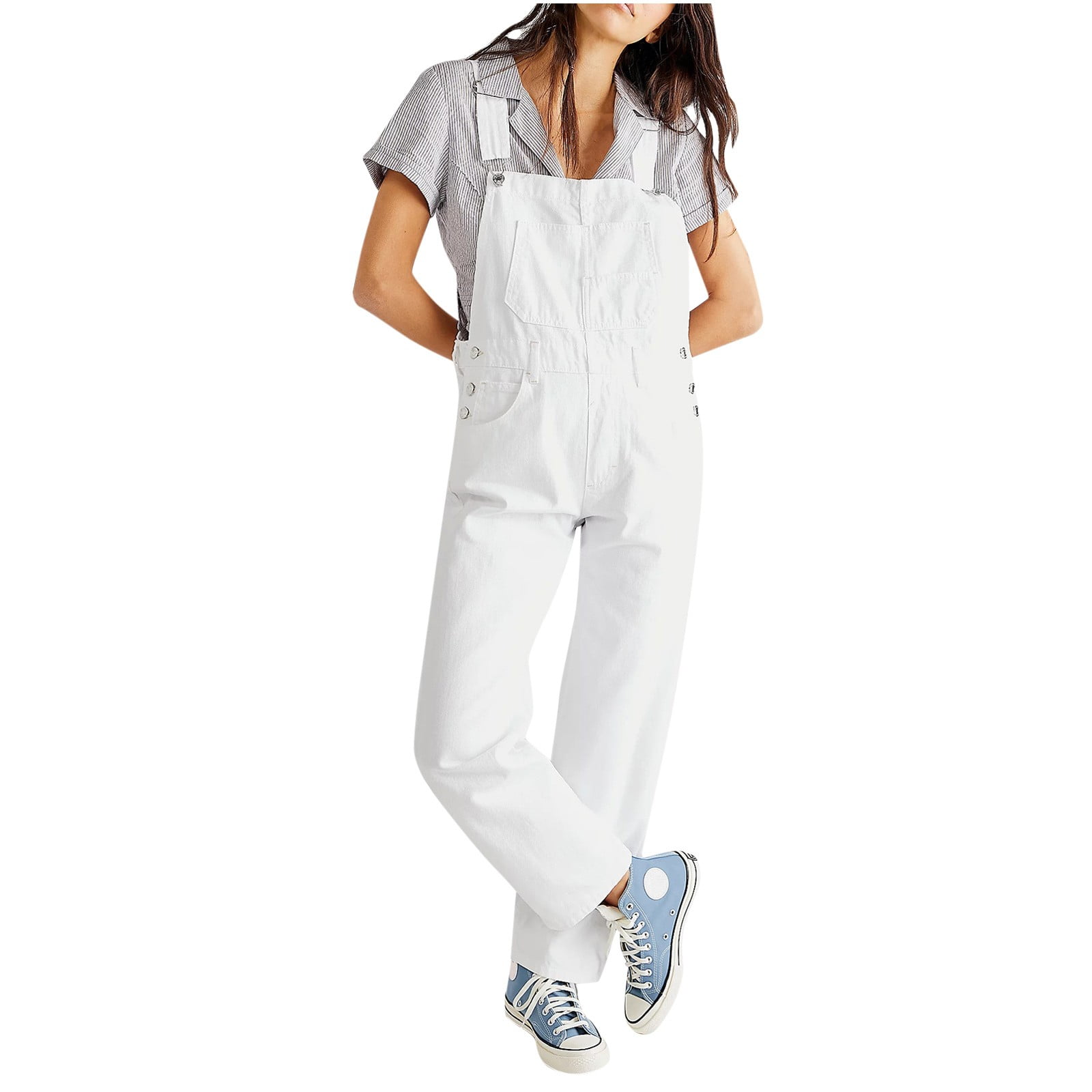PLLFRLRT Overalls for Women Denim Loose Fit Adjustable Straps Wide Legs ...