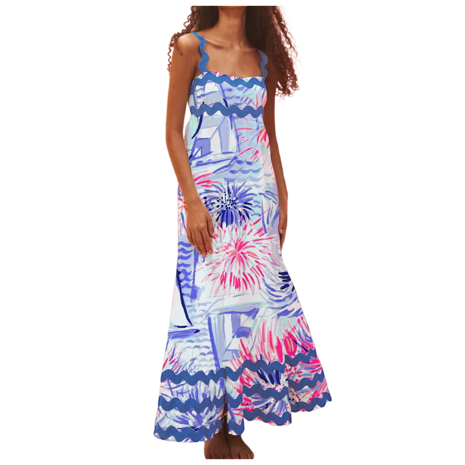 PLLFRLRT Spaghetti Strap Dresses for Women Graffiti Maxi Dress Floral ...