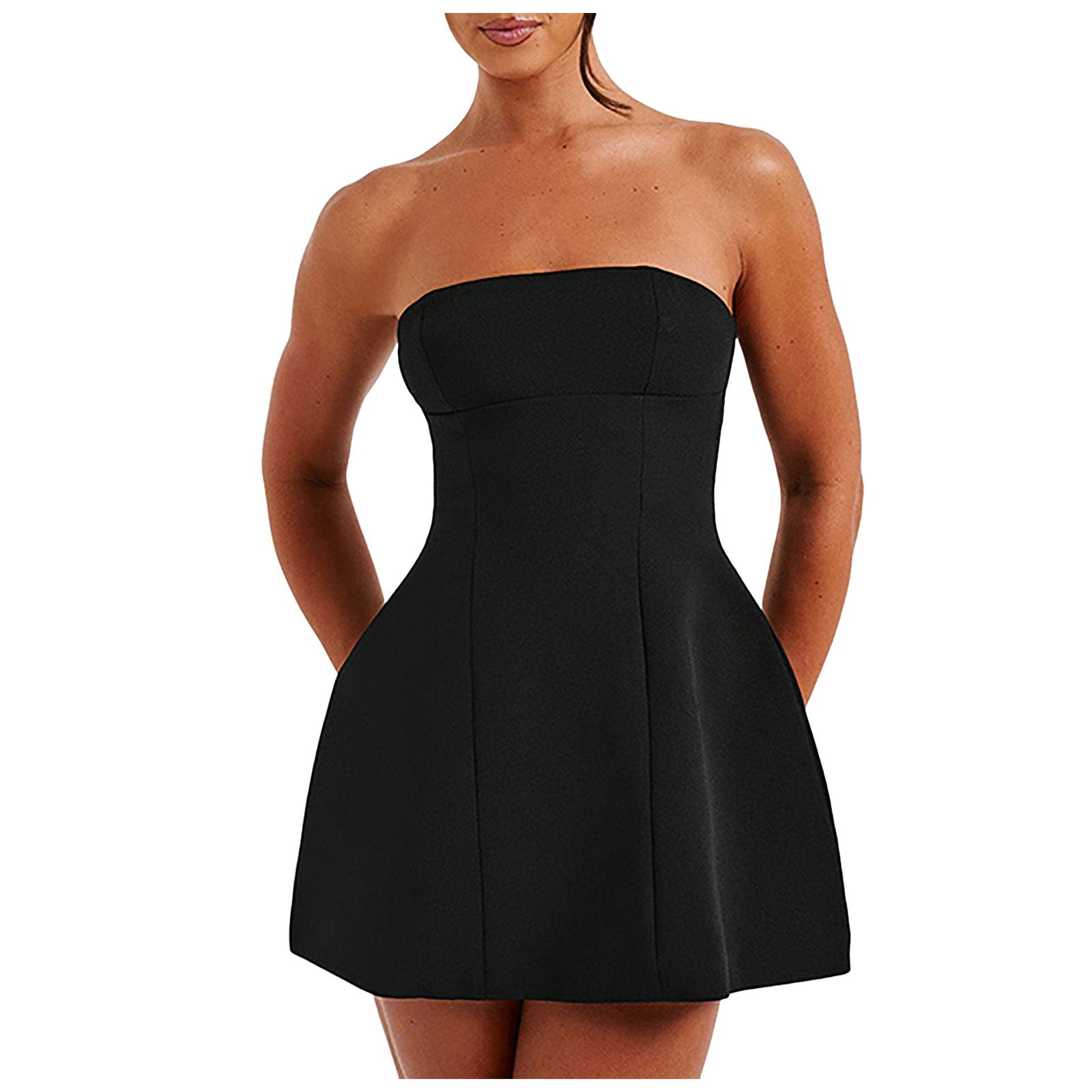 PLLFRLRT Strapless Mini Dress Off The Shoulder Dresses for Women Tube ...