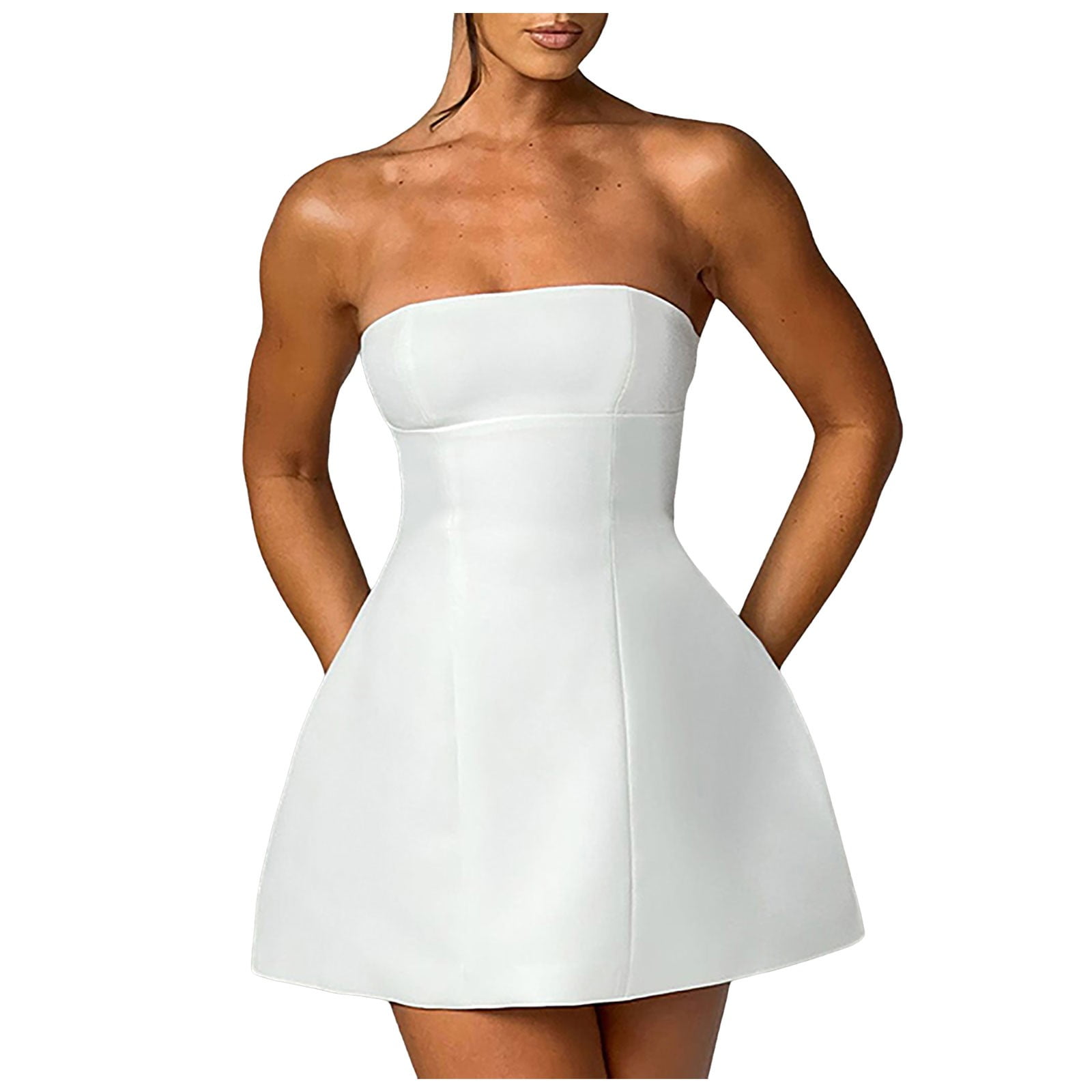 PLLFRLRT Strapless Mini Dress Off The Shoulder Dresses for Women Tube ...