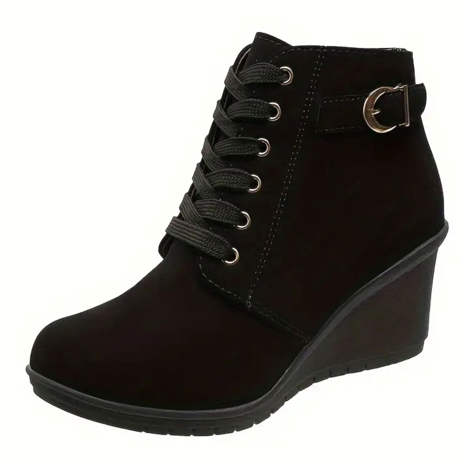 PLLFRLRT Wedge Booties for Women with Heel Black Suede Platform Wedge ...