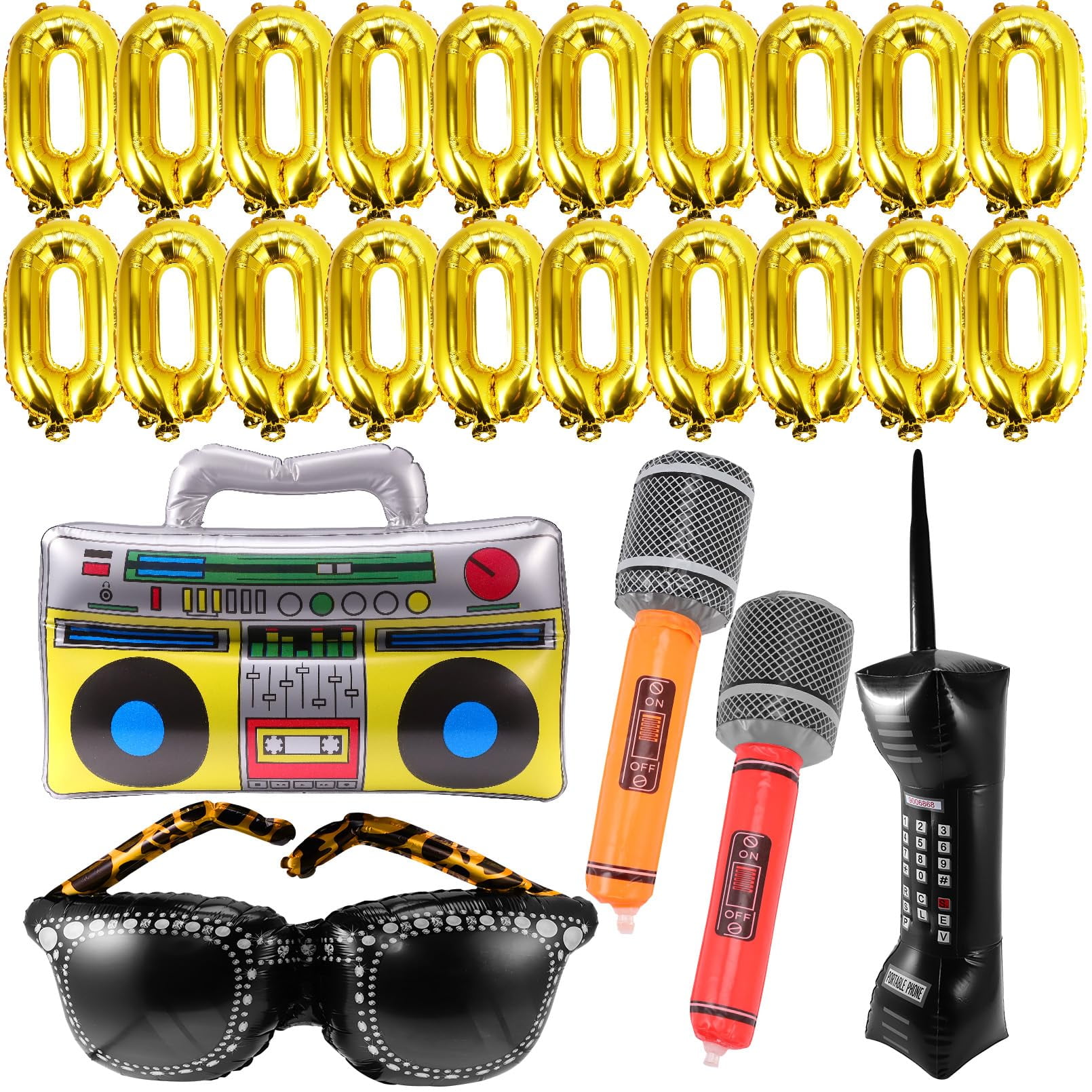 PLMMOUT 25 Pcs 80s DHF10 90s Party Decorations,Inflatable Boom Box ...
