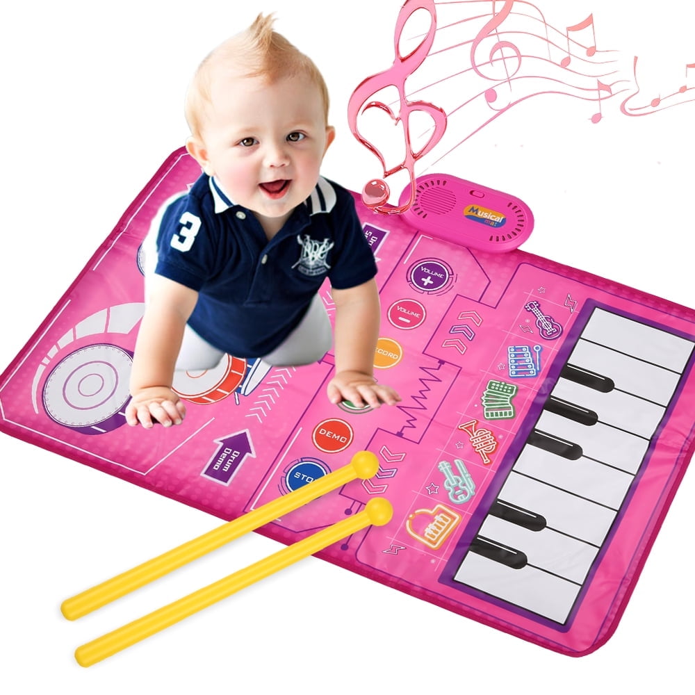 PLNQQB Baby Musical Mat, 2 in 1 Toddler Music Mat, Piano Keyboard Drum ...
