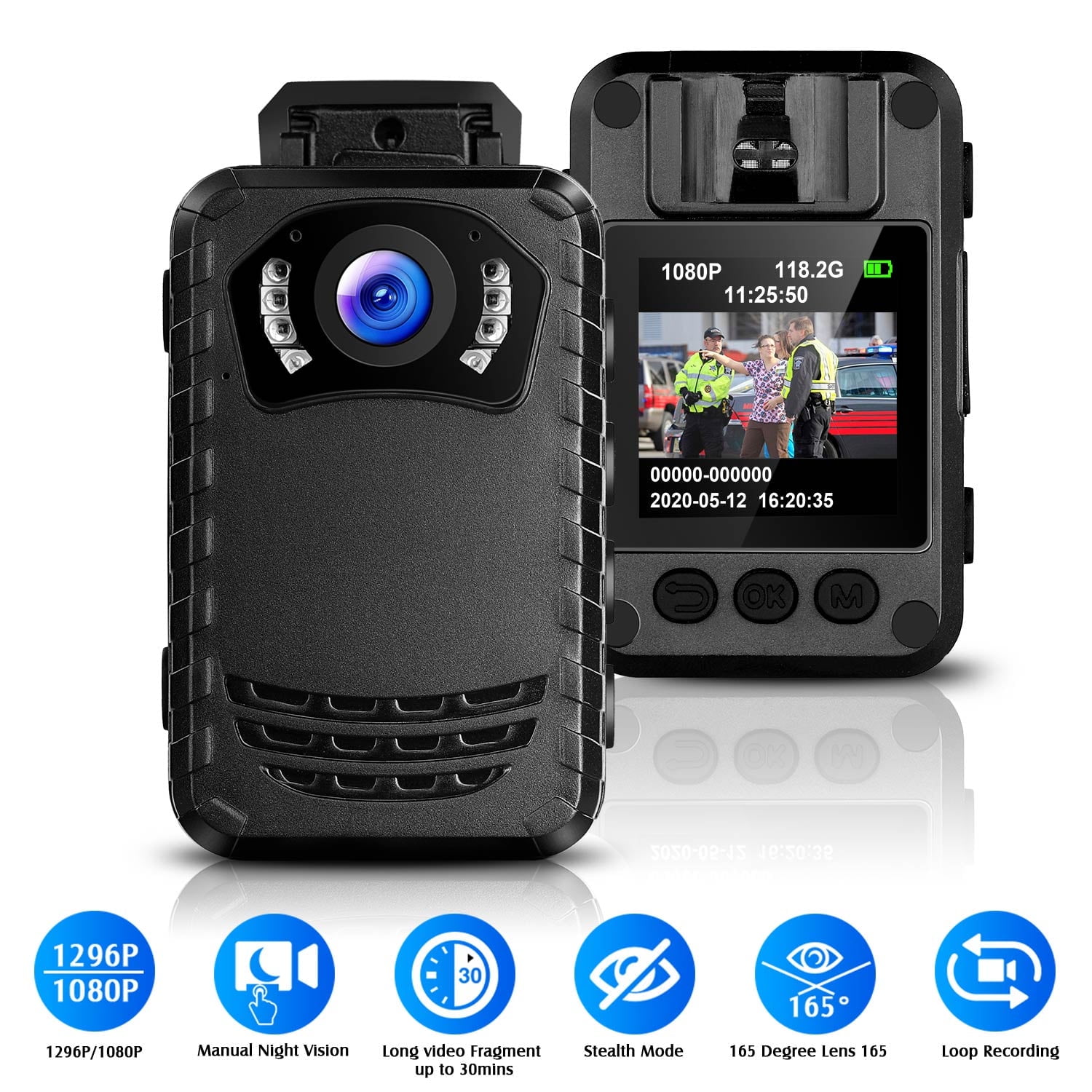 PLNQQB Mini Body Camera Video Recorder, FHD 1296P Wearable Police Body ...