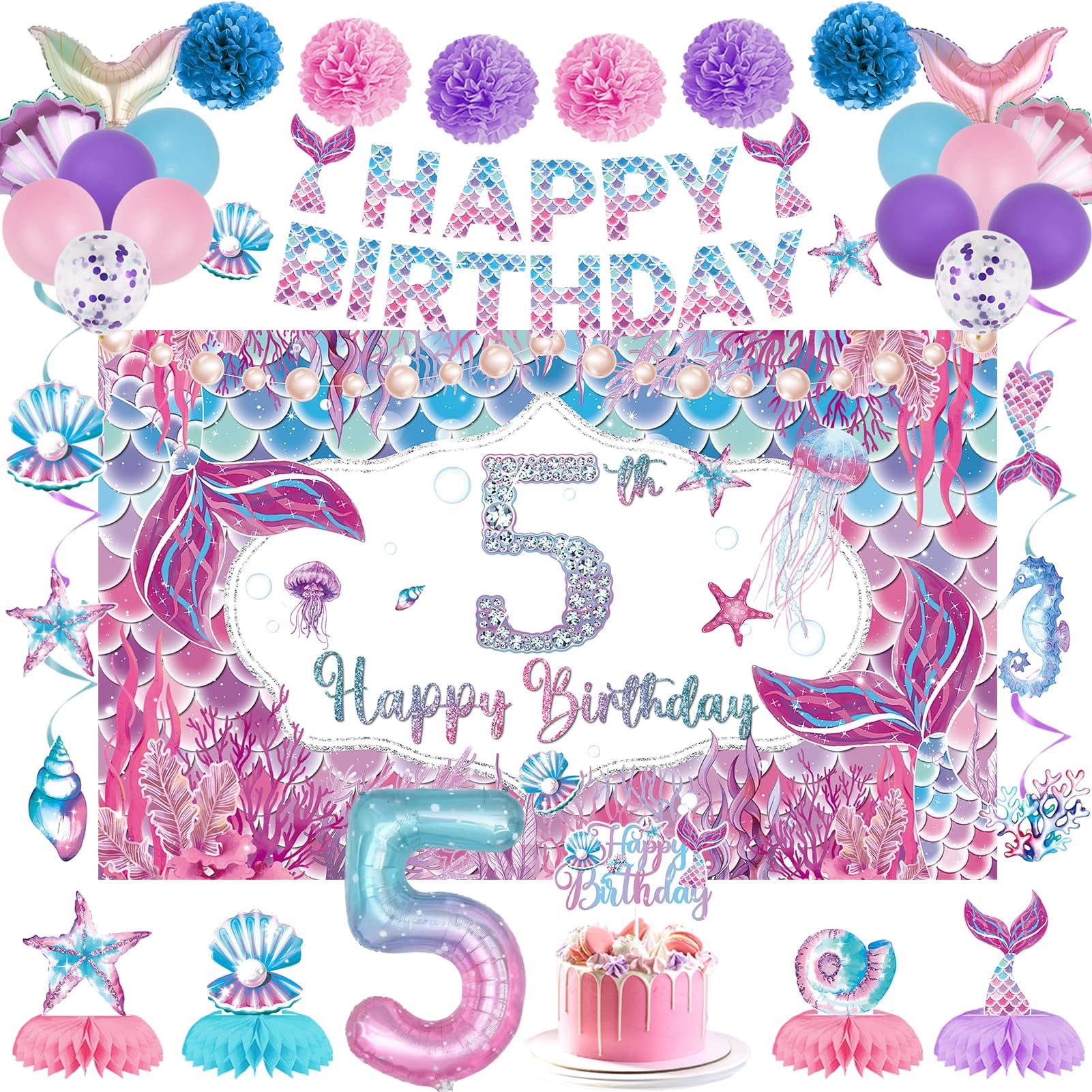 PLOAWO Purple Birthday BSL1 Party Decorations for Girls, 5th Birthday ...