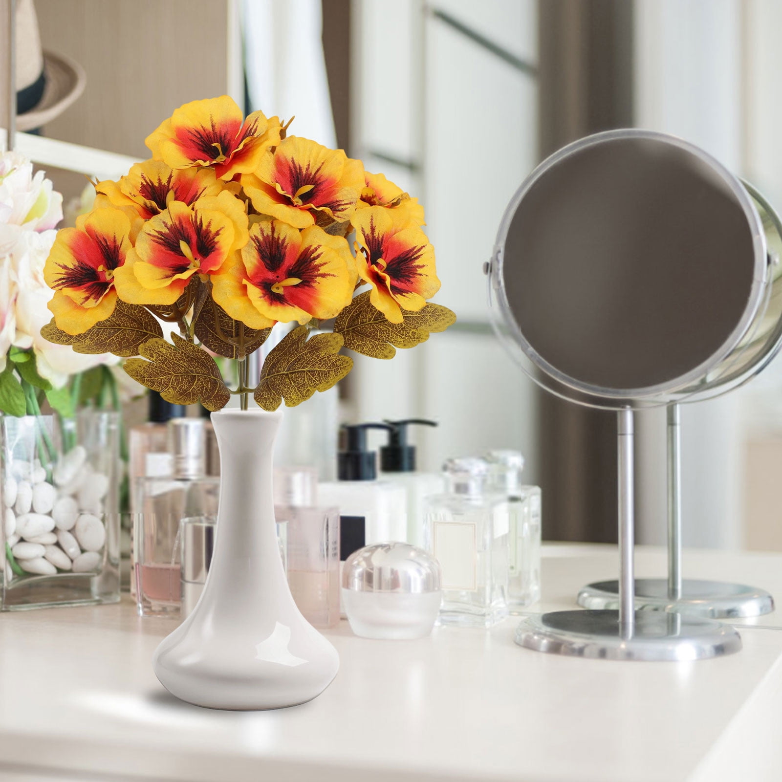 PLPPYFS 10 Heads Artificial Fake Pansy Flowers for Outdoor, Faux Silk ...