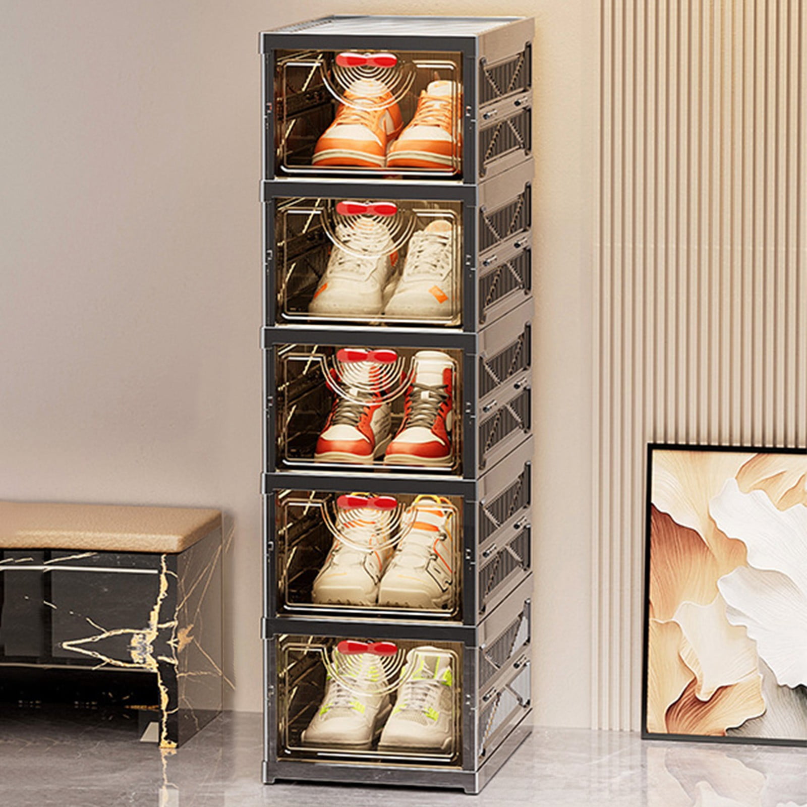 PLPPYFS 5-Tier Foldable Shoes Rack Organizer Clear Plastic Shoes Rack ...