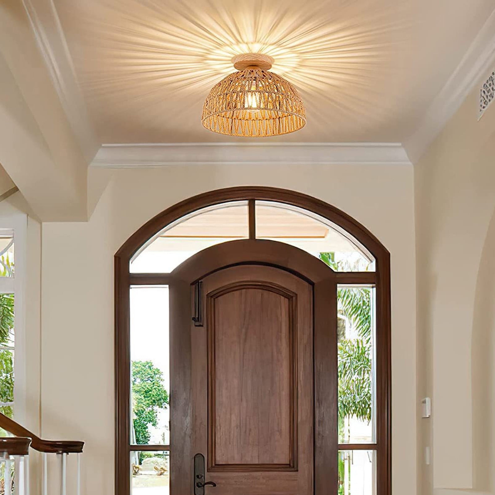 PLPPYFS Boho Light Fixtures Ceiling Mount, Mini Rattan Chandelier Light ...