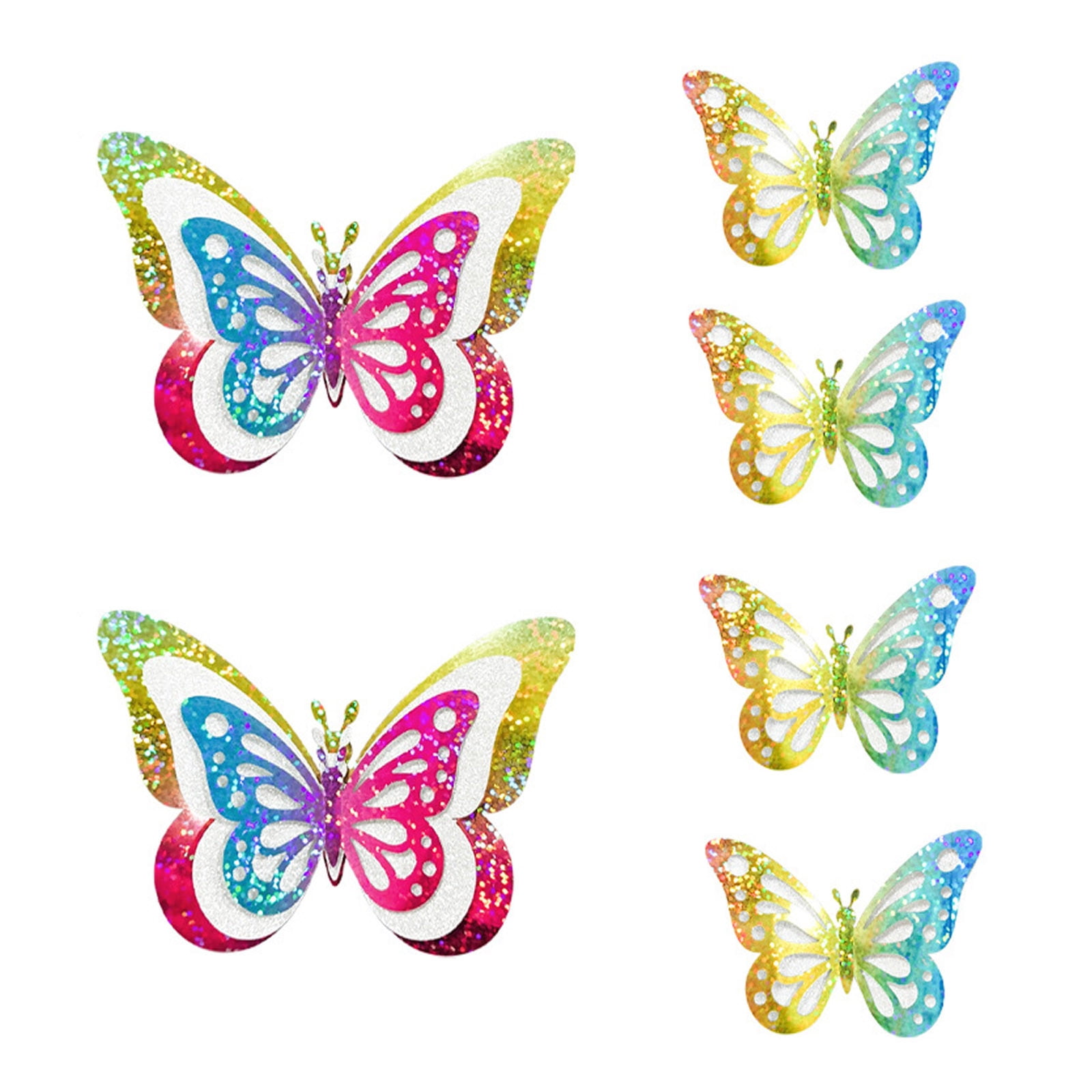 PLPPYFS Colored-Gold Butterfly Stickers - 6 Pcs Clear PET Shiny Rainbow ...