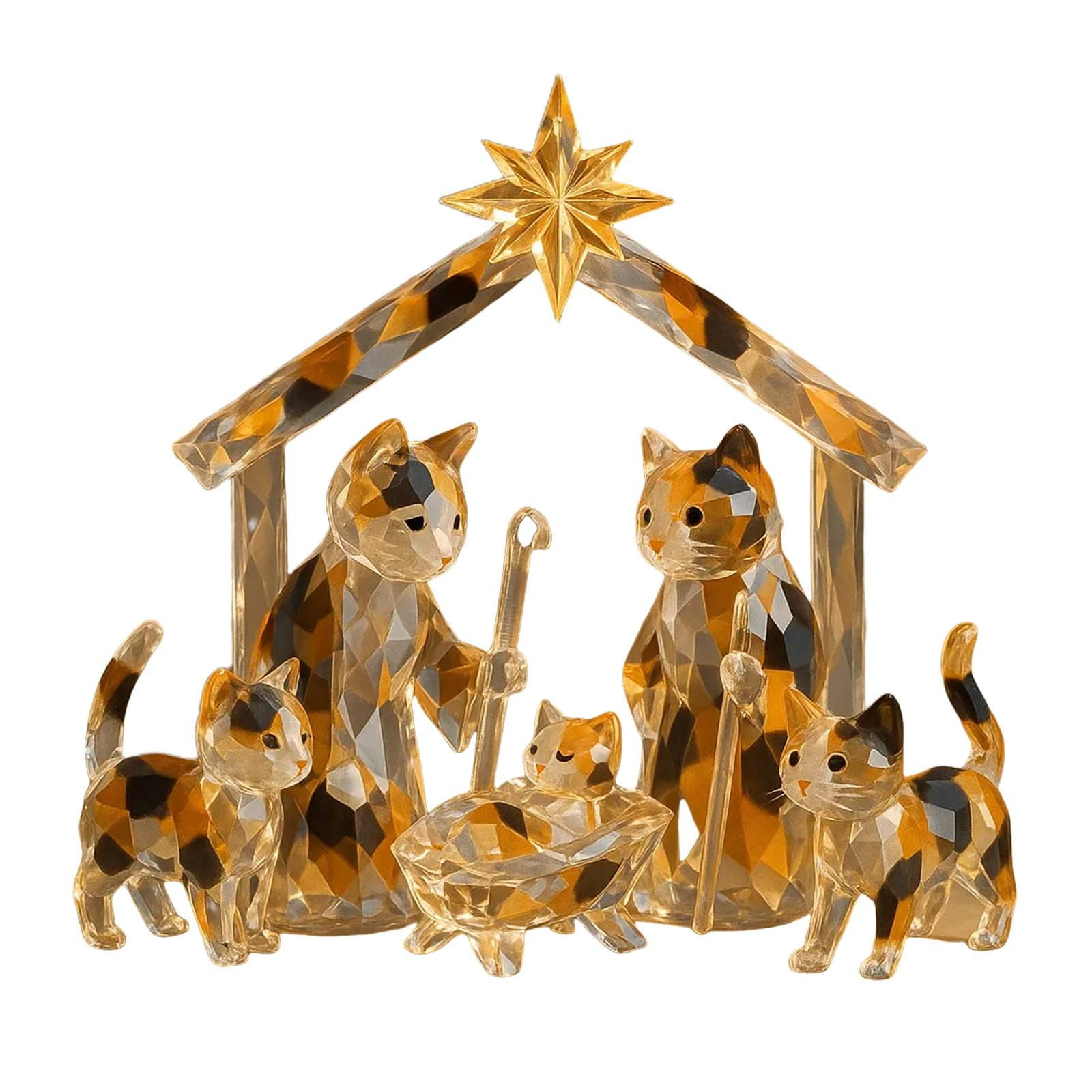 PLPPYFS Crystal Cat Nativity Set, Nativity Scene Kitten Sculpture ...