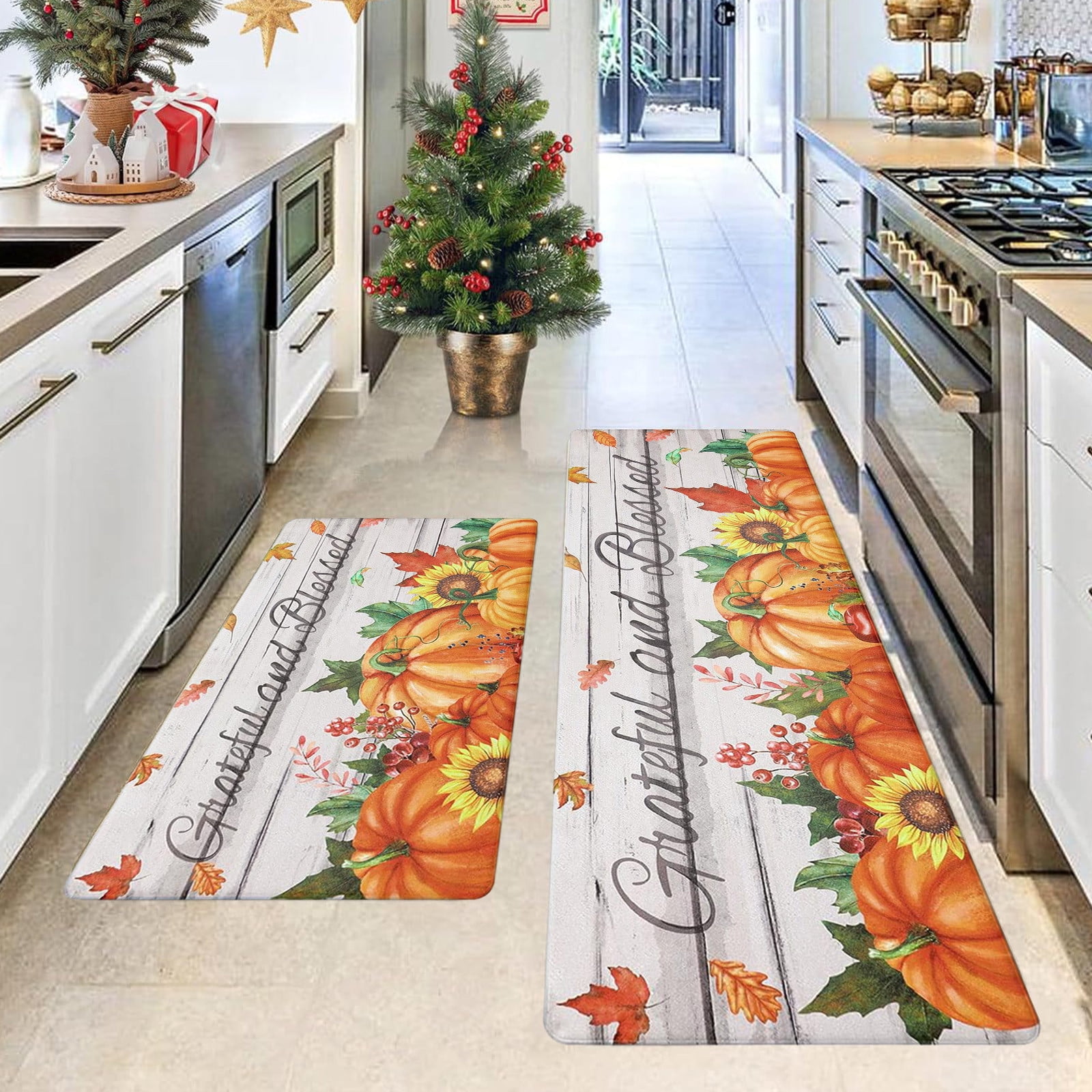 PLPPYFS Fall Thanksgiving Pumpkin Kitchen Rugs Set of 2, Fall Kitchen ...