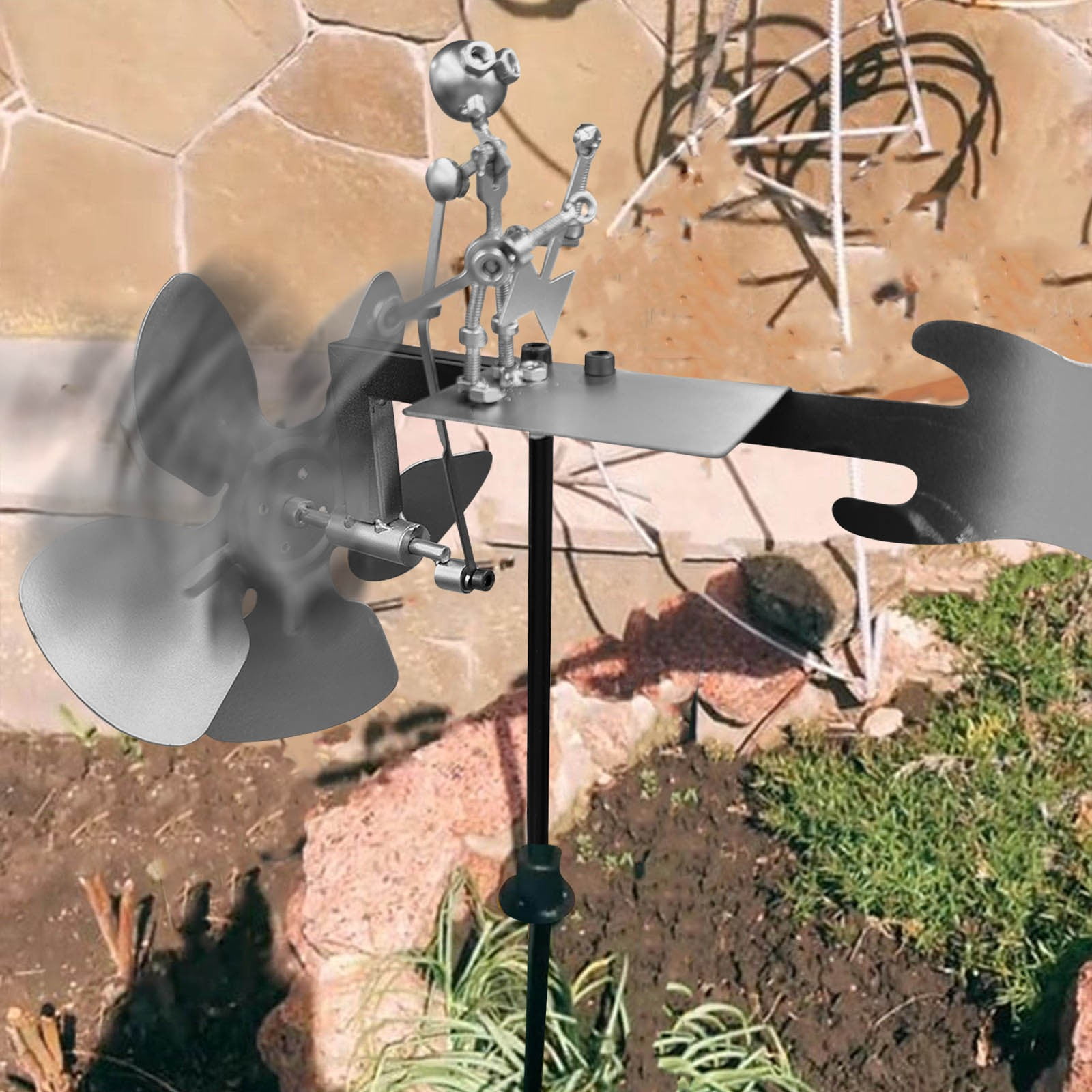 PLPPYFS Garden Rock Band Windmill, Handmade Metal Rock Band Windmill ...